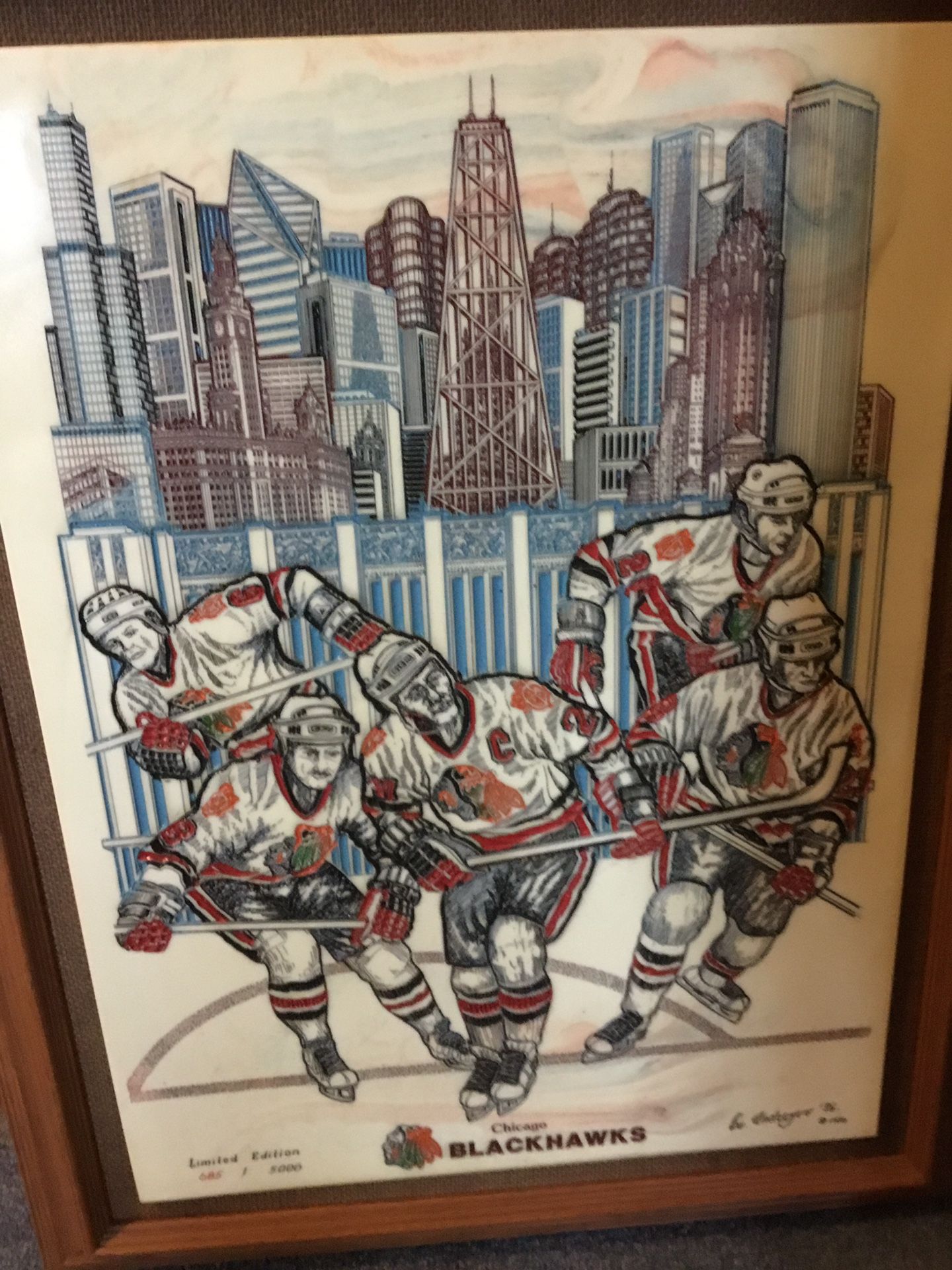 Chicago BlackHawks Art Etching in Alabaster / Marble by now Deceased ...