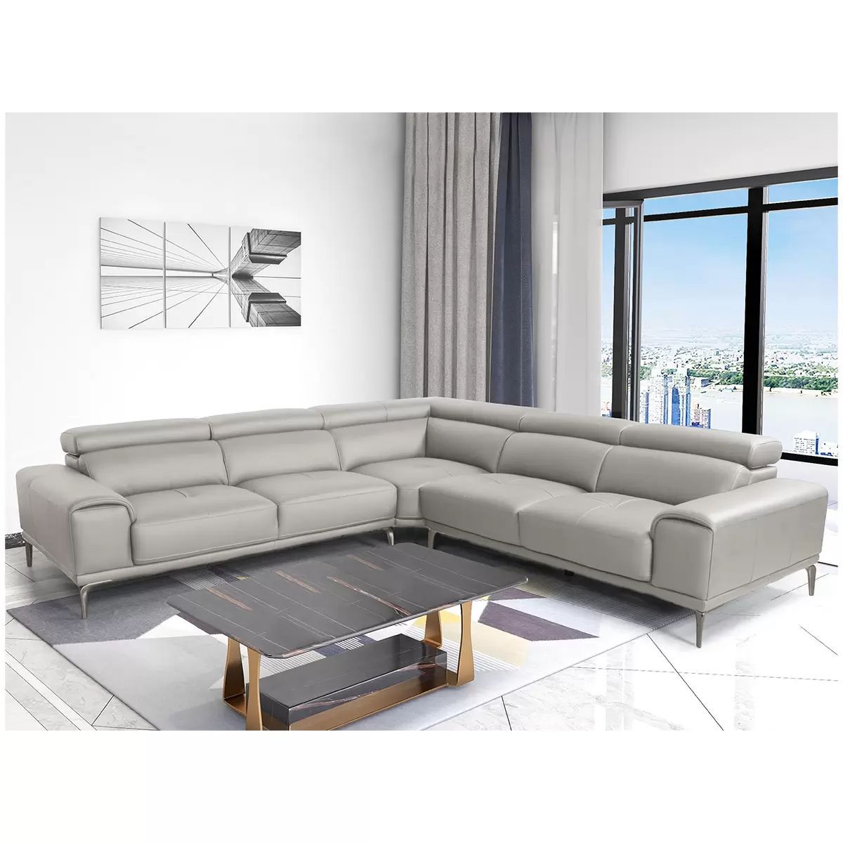 Quinton Top Grain Leather Sectional