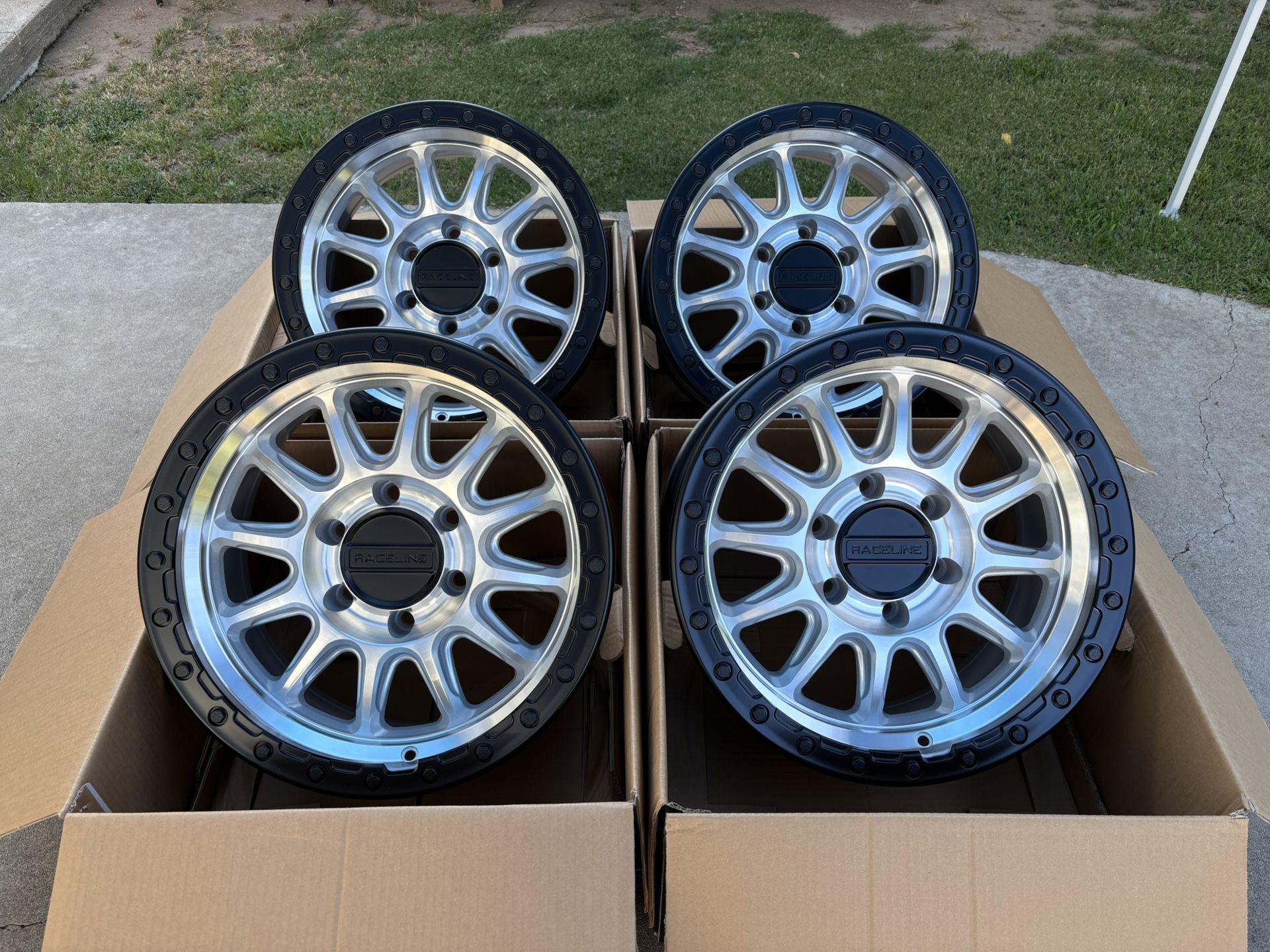 17” INCH RACELINE ALPHA MACHINED CLEAR COAT POLISHED SIMULATED BEADLOCK ...