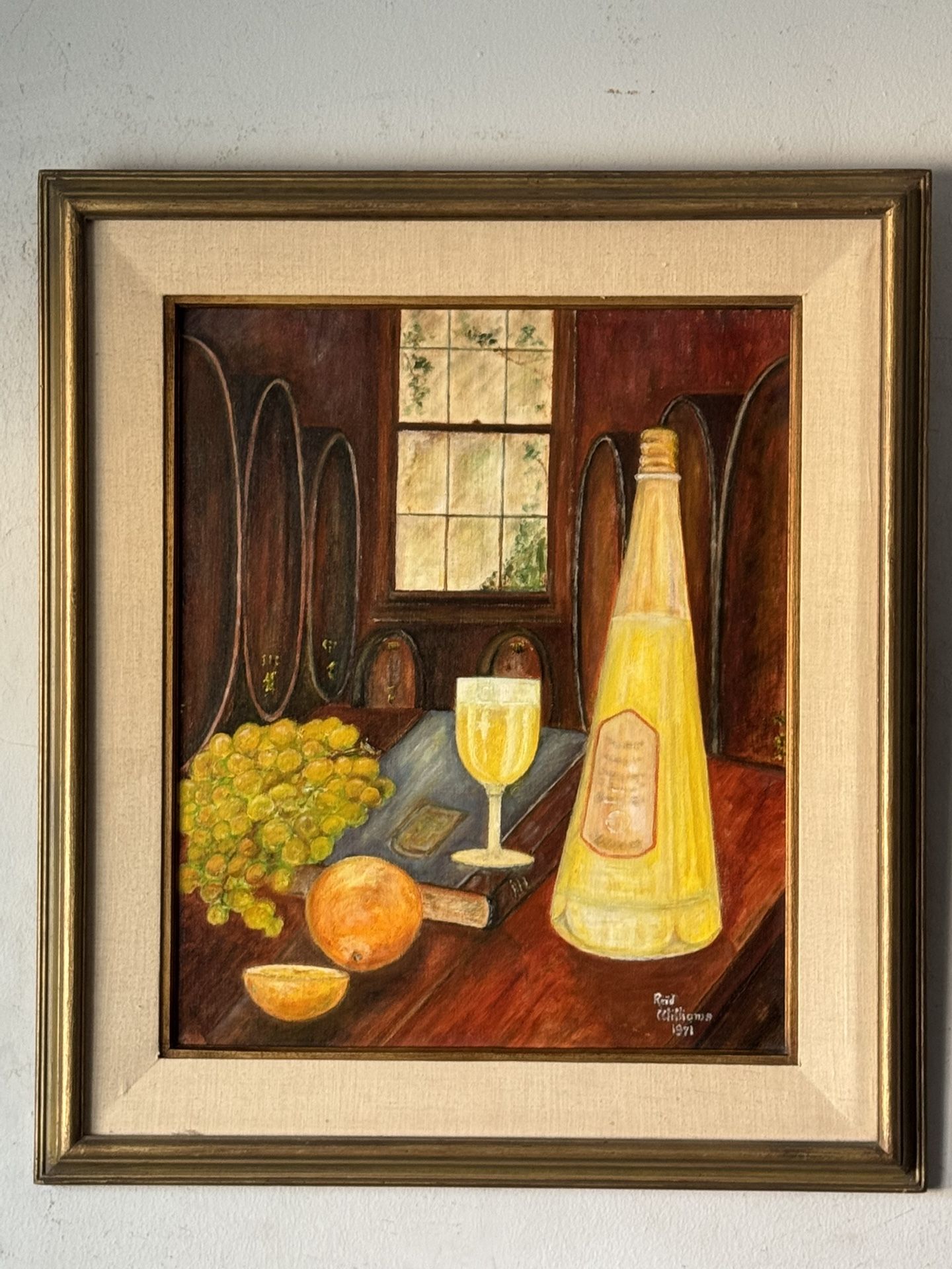 REID WILLIAMS VINTAGE STILL LIFE WINE CELLAR IMPRESSIONIST OIL PAINTING ...