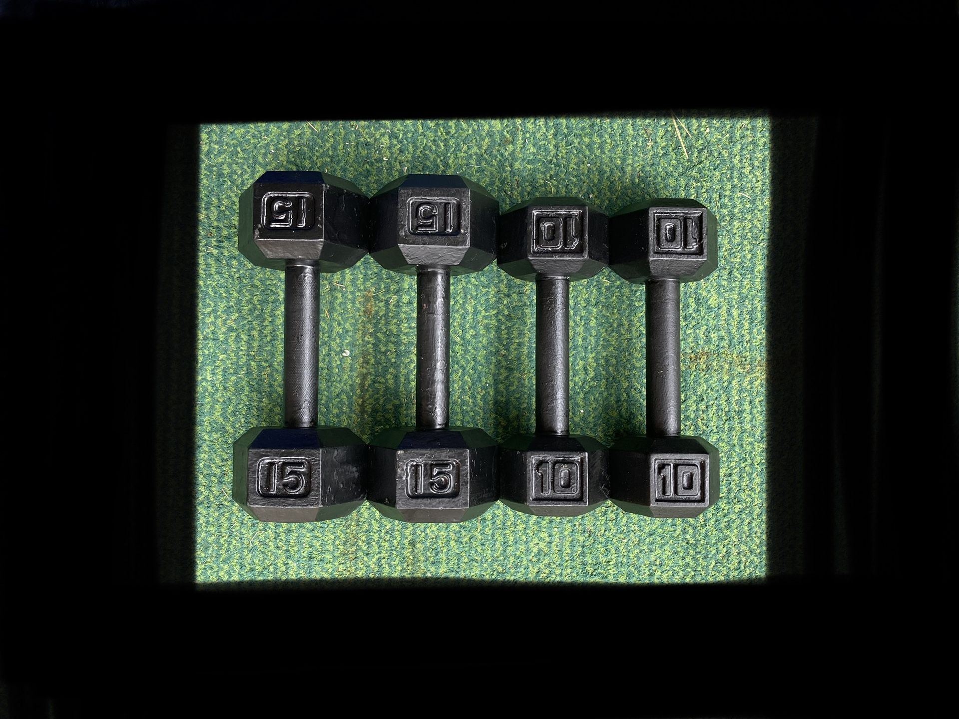 50lb dumbbell set 15lb 10lb dumbbells Cast Iron hex type 15 10 lb Ibs ...