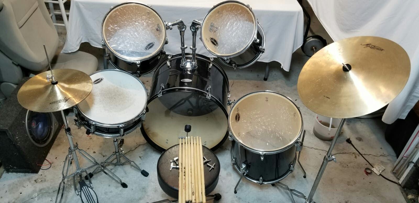 Drum Set Percussion Full Size Complete Adult 5 Piece Drum Set with ...