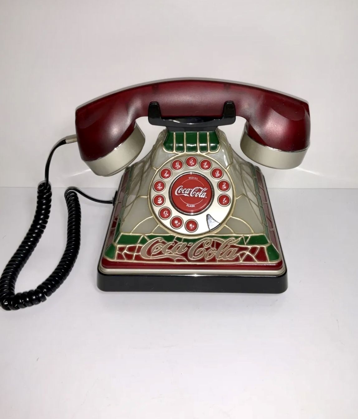 Vintage Coca-Cola Telephone Light Up Stained Glass Look 2001 Land Line ...