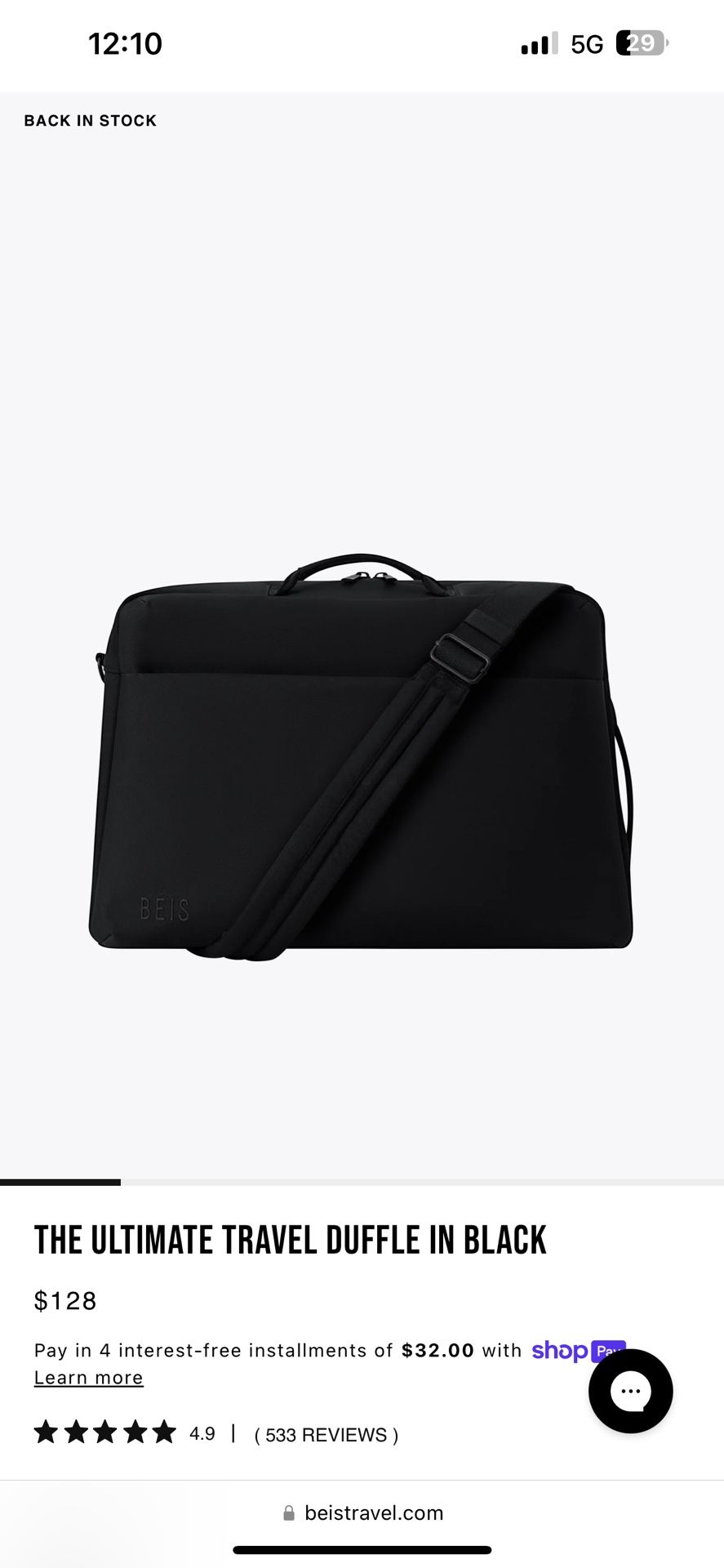 Beis Black Duffel Bag for Sale in Old Bridge, NJ - OfferUp