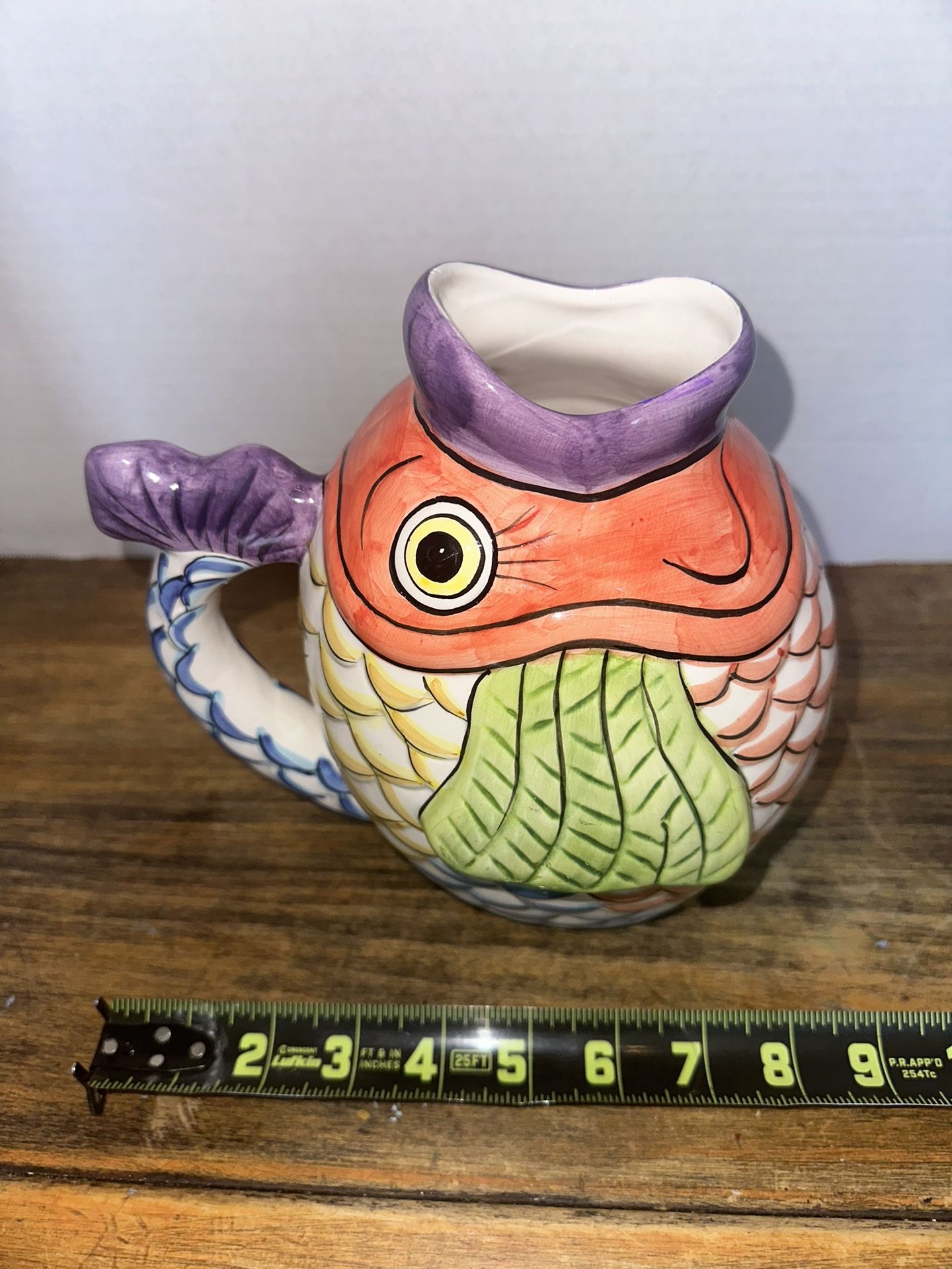 Vintage WCL Vintage Multi Color Koi Fish Ceramic Pitcher 8” x 9 ...