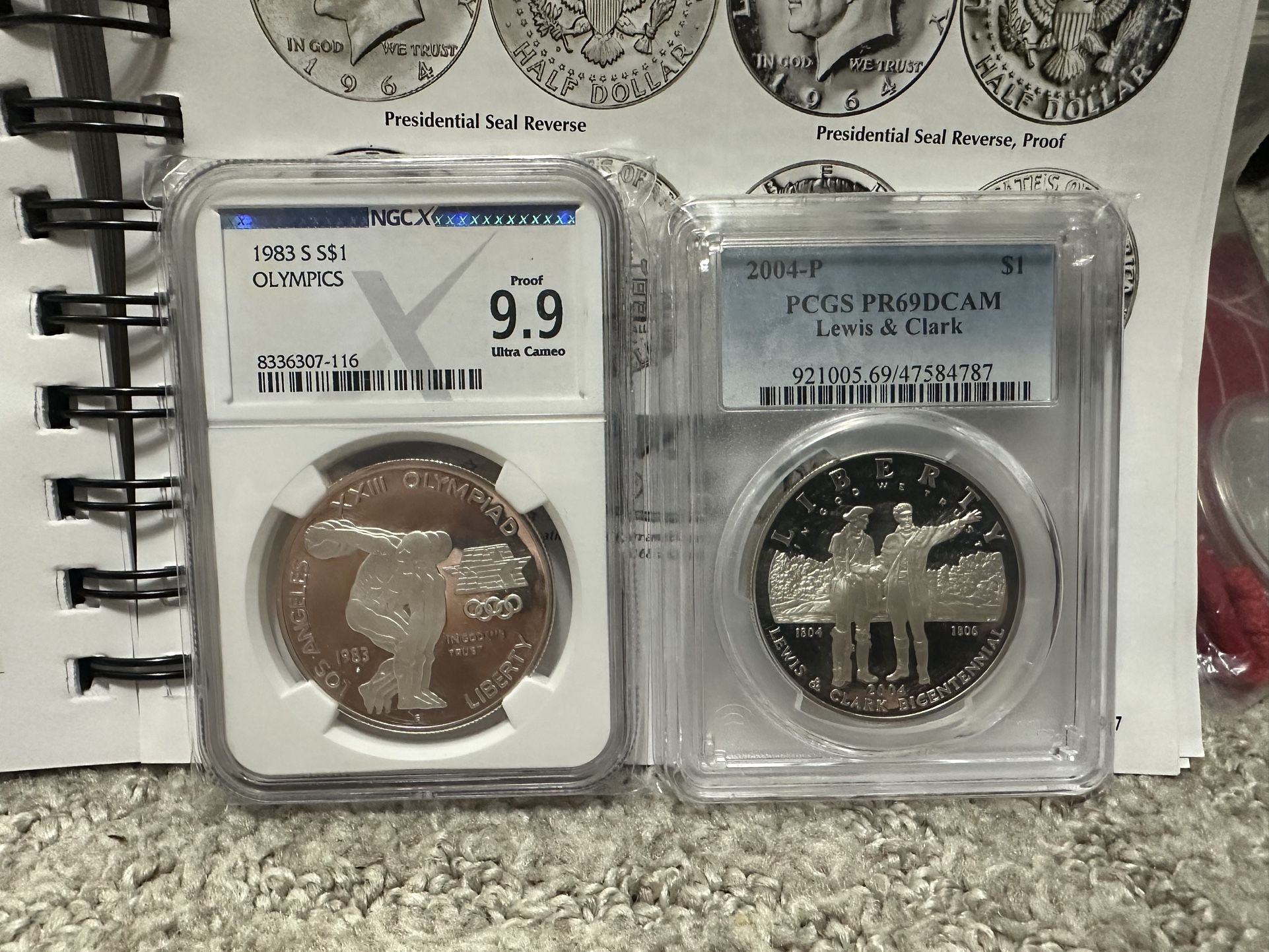 1983-S $1 NGCX OLYMPICS SILVER DOLLAR Proof 9.9 & 2004 PCGS PR69 DCAM ...