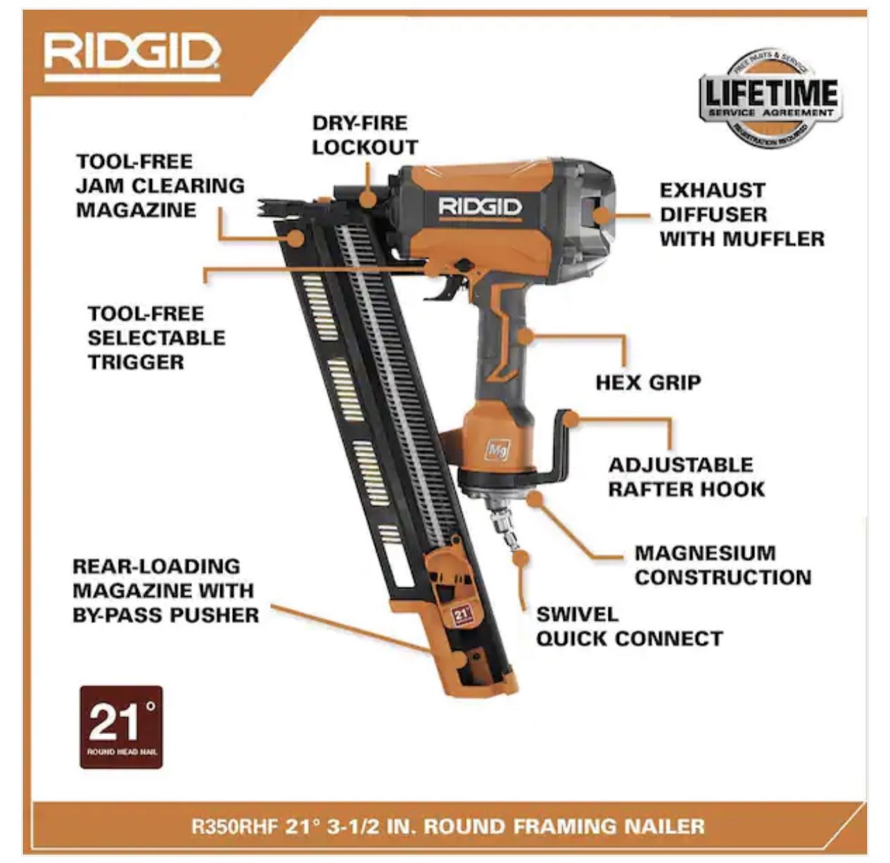 Ridgid 21 degree framing nailer store