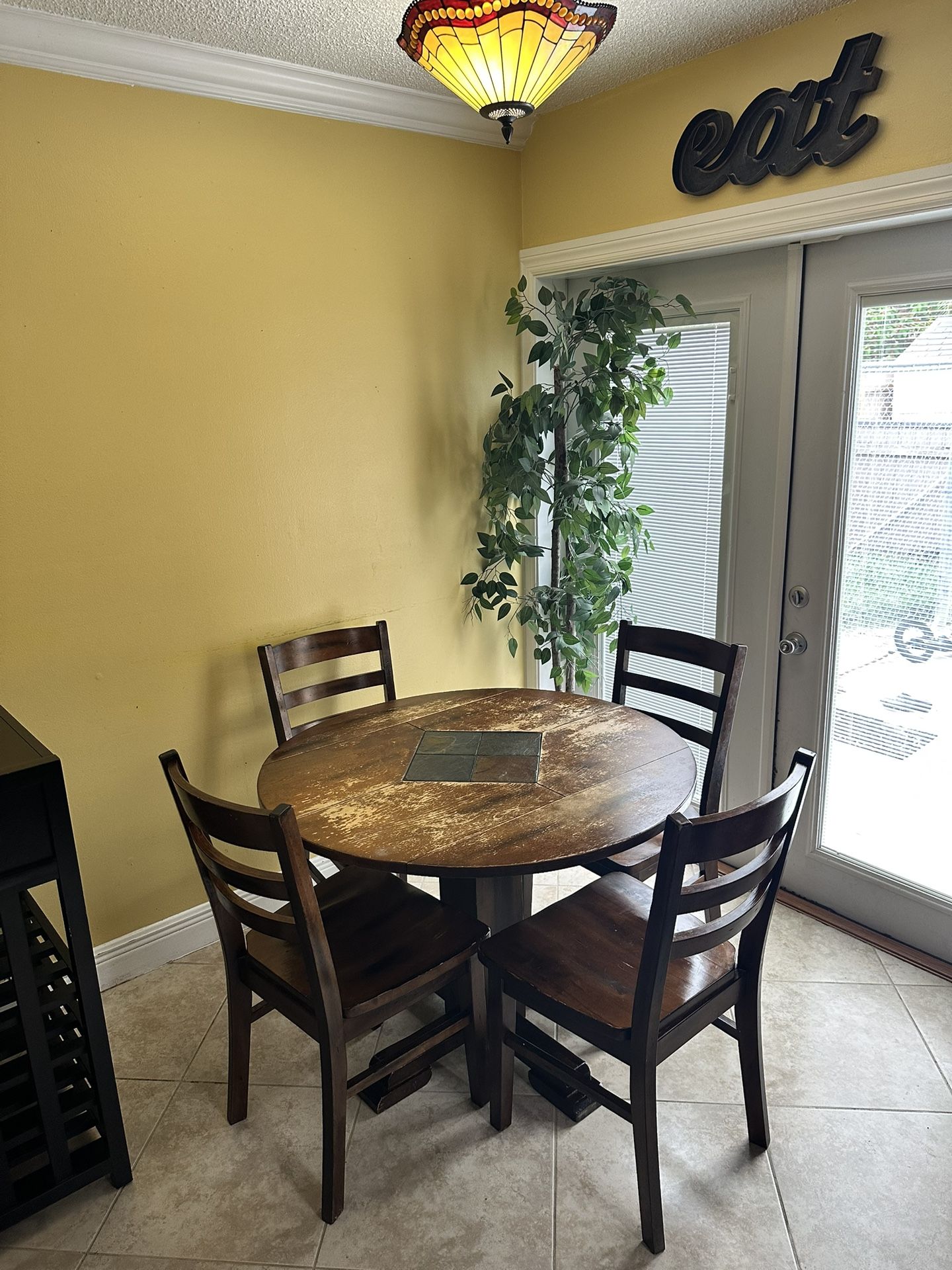Beautiful Solid Wood & Stone Kitchen Table Breakfast Dinette Set or ...
