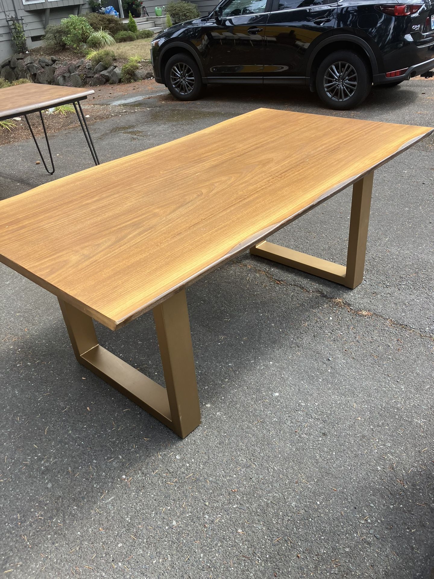 Gorgeous, Modern Wood Scalloped Edge Table With Brush, Gold Used Shaped ...