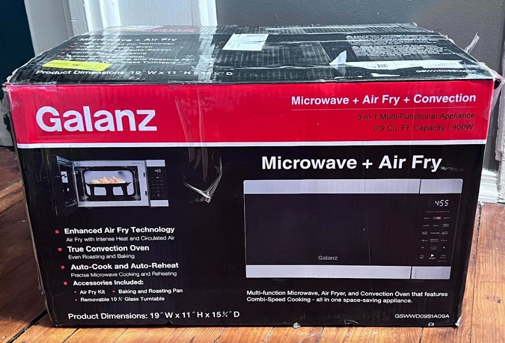 Galanz 0.9 Cu ft Air Fry Countertop Microwave, 900 Watts, Stainless ...