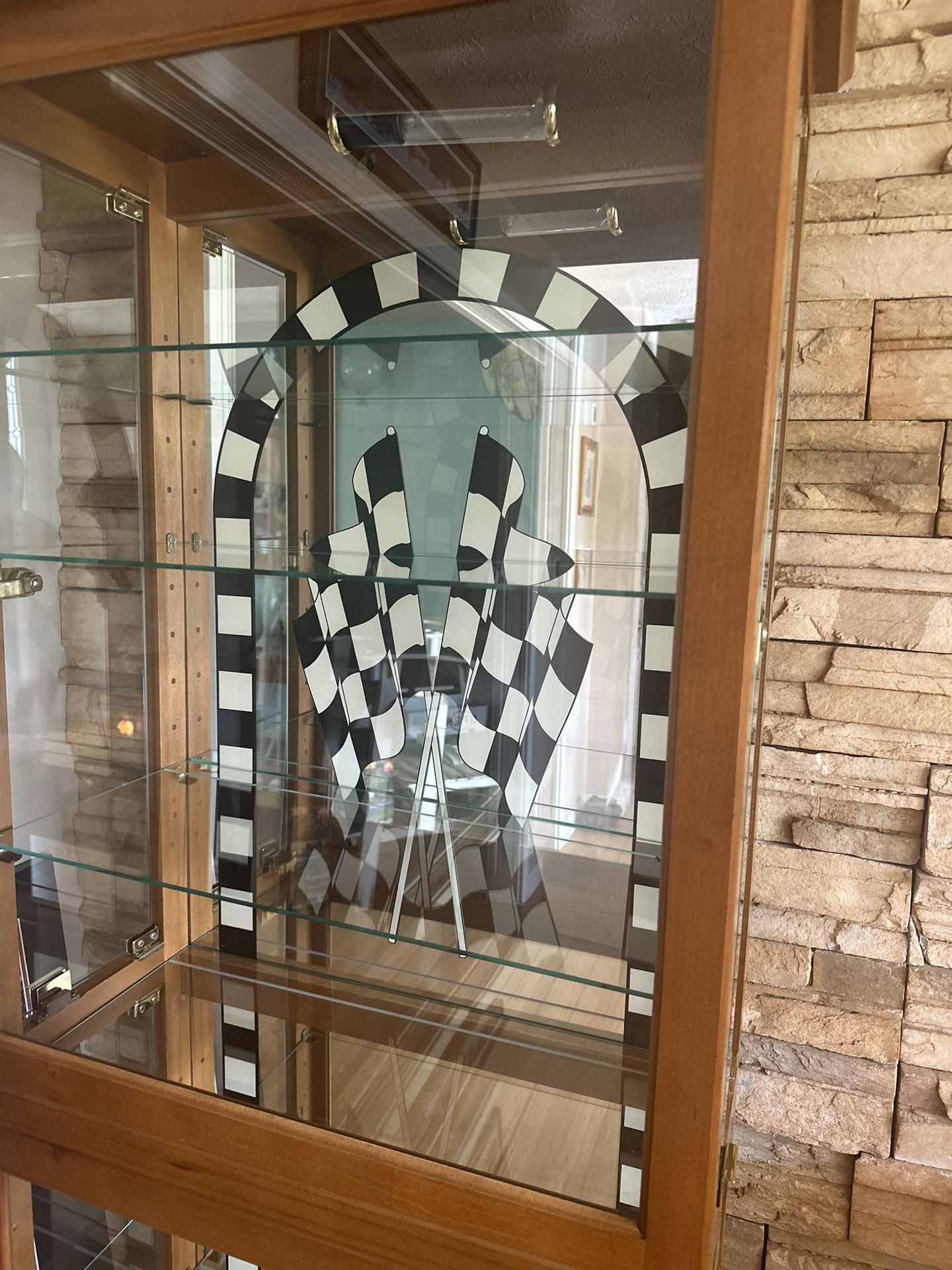 IndyCar Checkered Flag Lighted Curio Glass Cabinet 8 Shelves, Lock ...