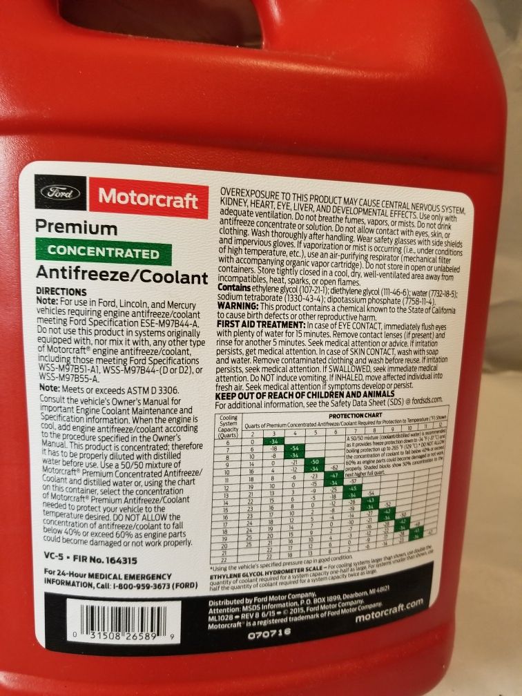 Motorcraft VC-5 Concentrated Antifreeze/Coolant - 4 gallons for Sale in ...