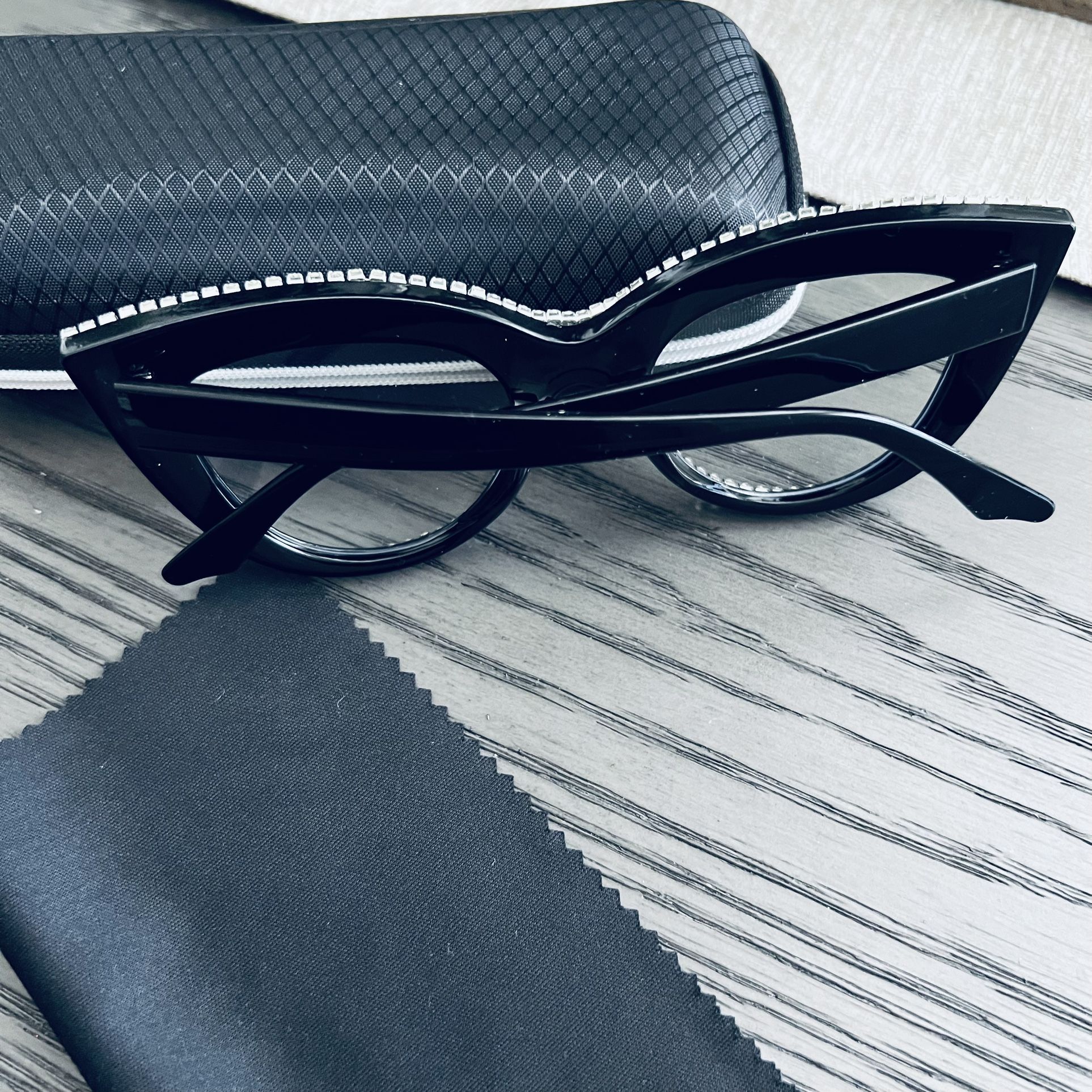 New Rhinestone Vintage Cat Eye Clear Lens Blue Light Blocking Glasses W Free Case And Cleaning