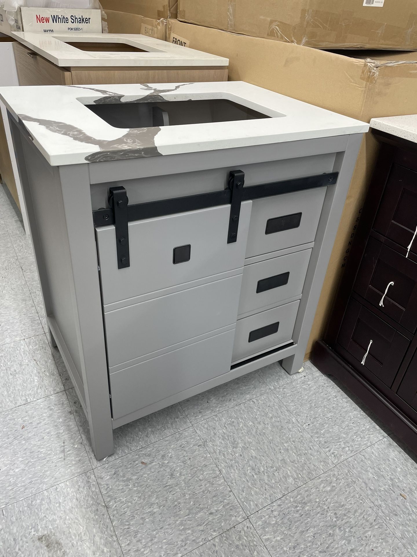 Bathroom Vanity Cabinet 30” Solid Birch Quartz Top With Sink And ...