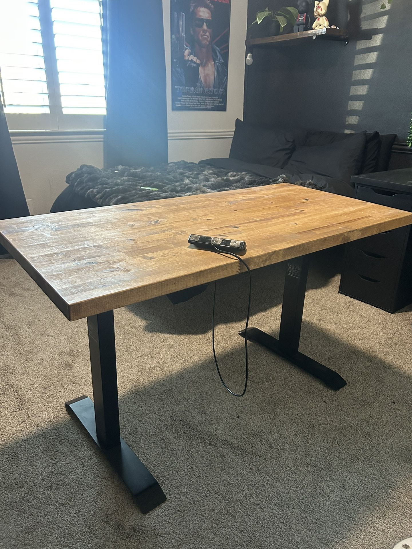 Adjustable Sit-Stand Desk – Solid Wood Butcher Block Top with Height ...