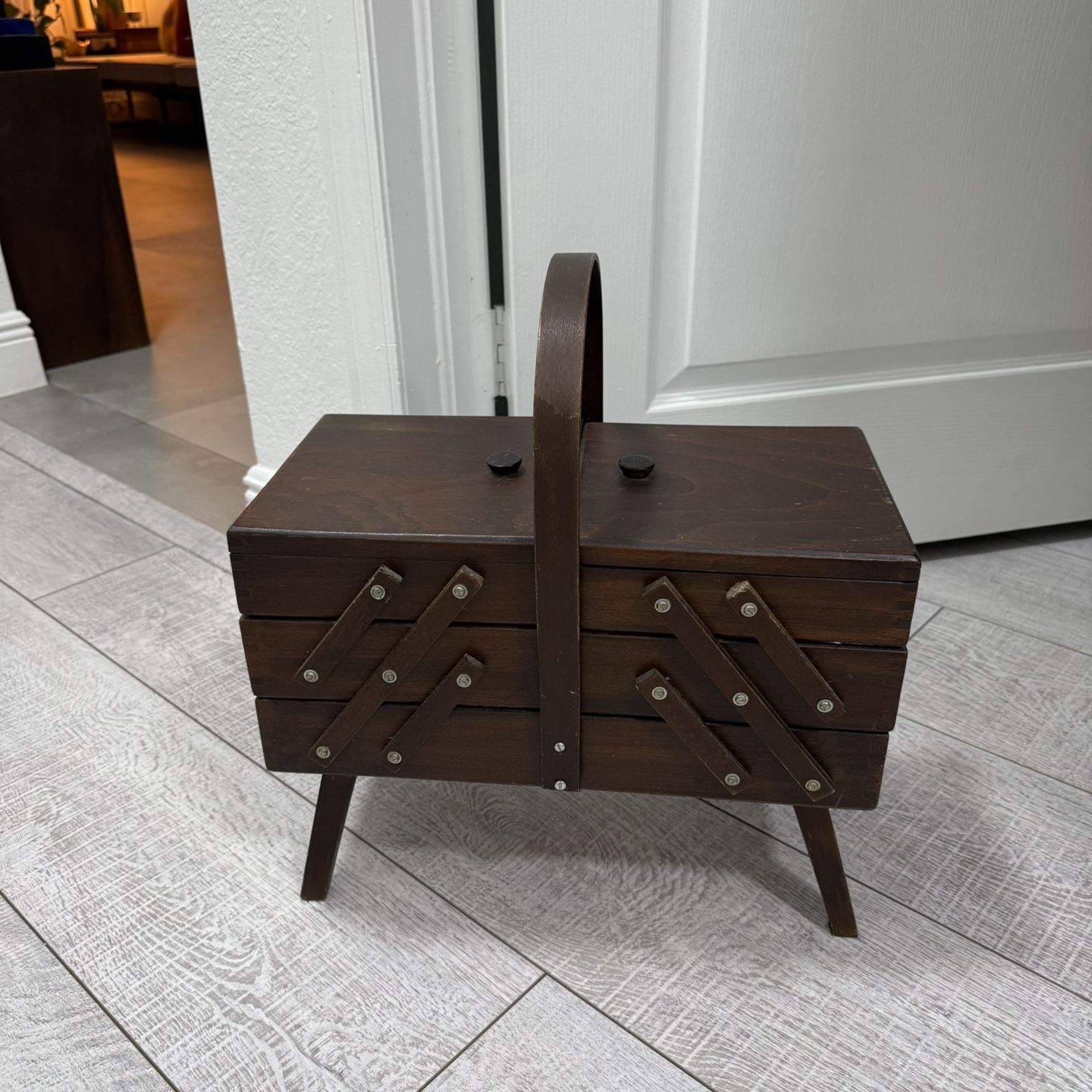 Vintage Mid Century Wood Expandable Sewing Box 3 TIER Dovetail MADE IN ...