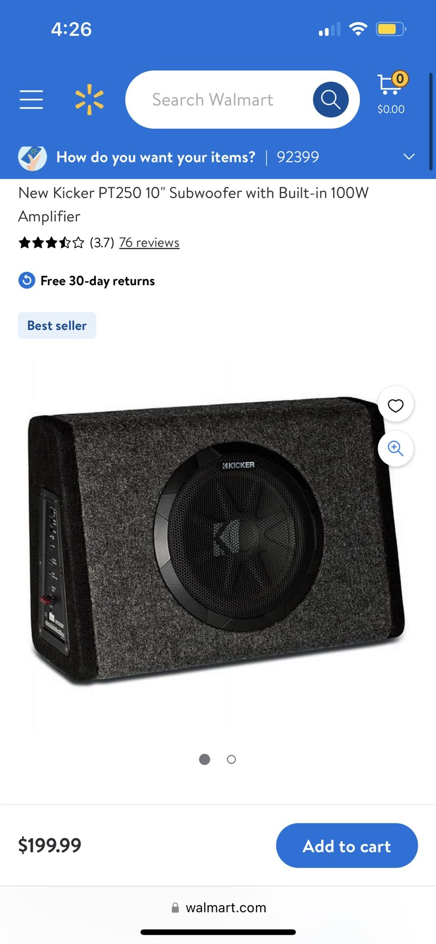 10” Subwoofer with built in amp Kicker PT250 for Sale in Calimesa, CA ...