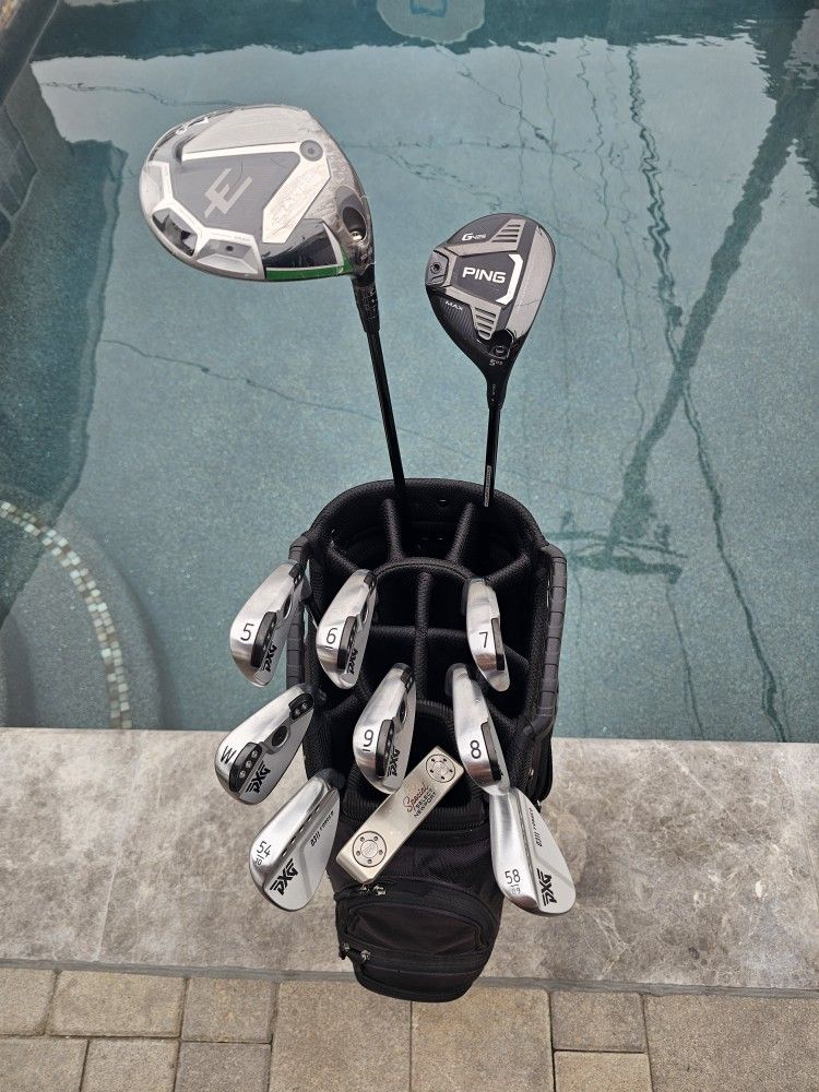 Complete High End Golf Set With Some New Clubs In A Cart Bag for Sale ...