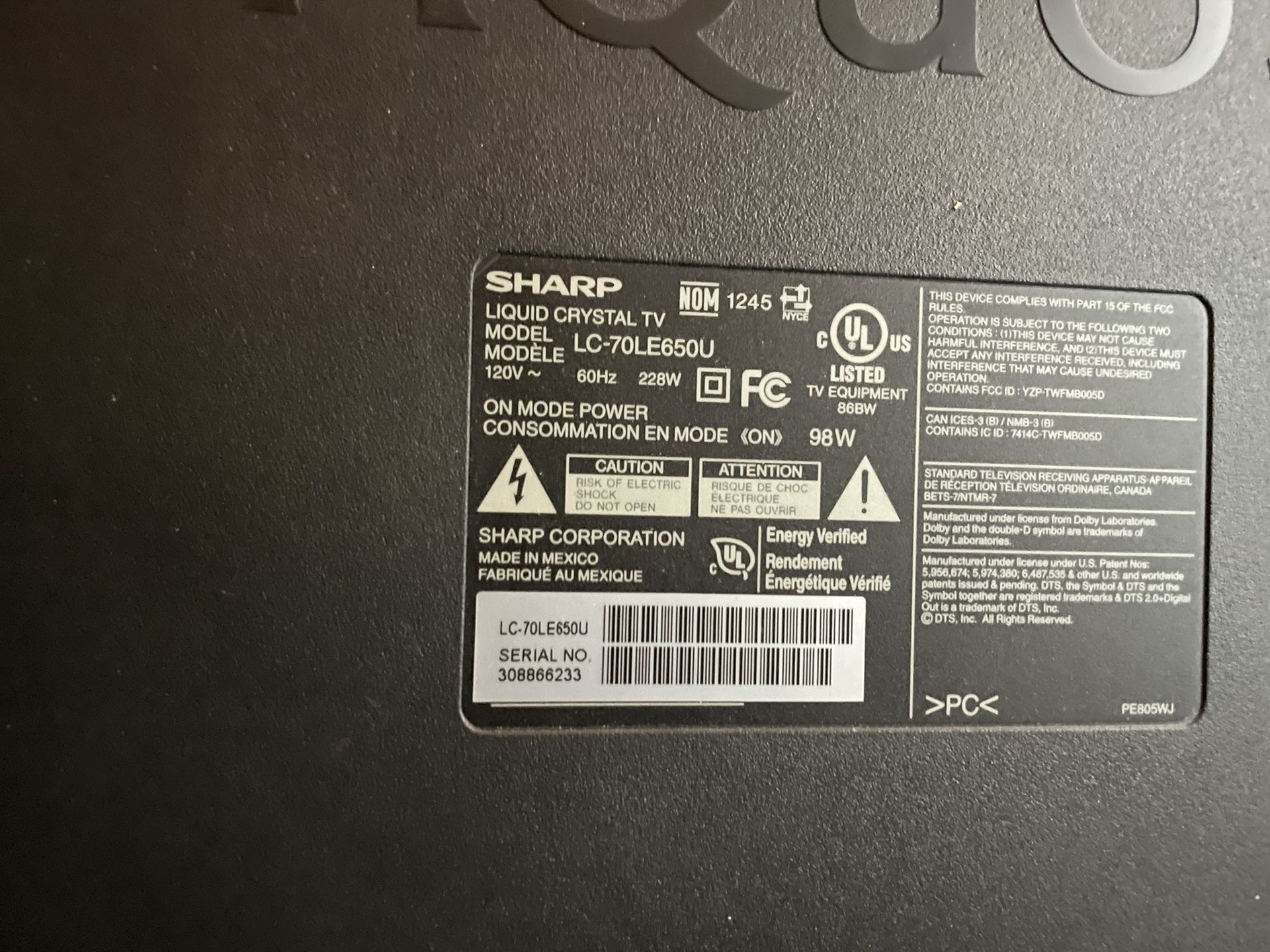 70’’ Sharp Aquos Tv for Sale in Hammond, IN - OfferUp