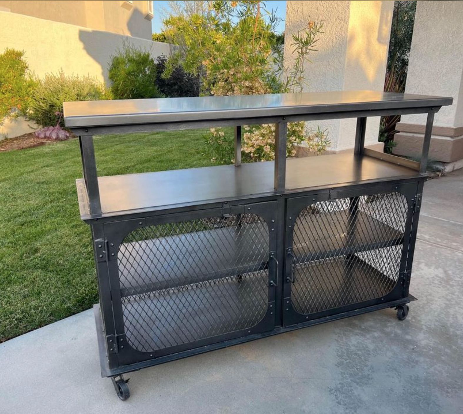 Industrial World Market Metal Caged Bar Cart / Console Table Heavy Duty ...