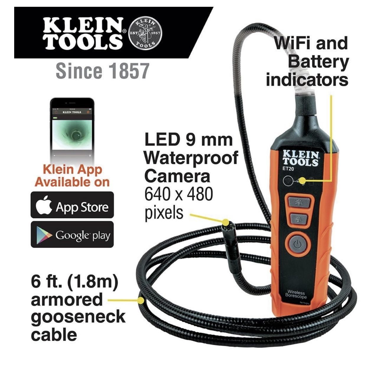 Wifi Borescope Inspection Camera with Rechargeable Lithium-lon Battery ...