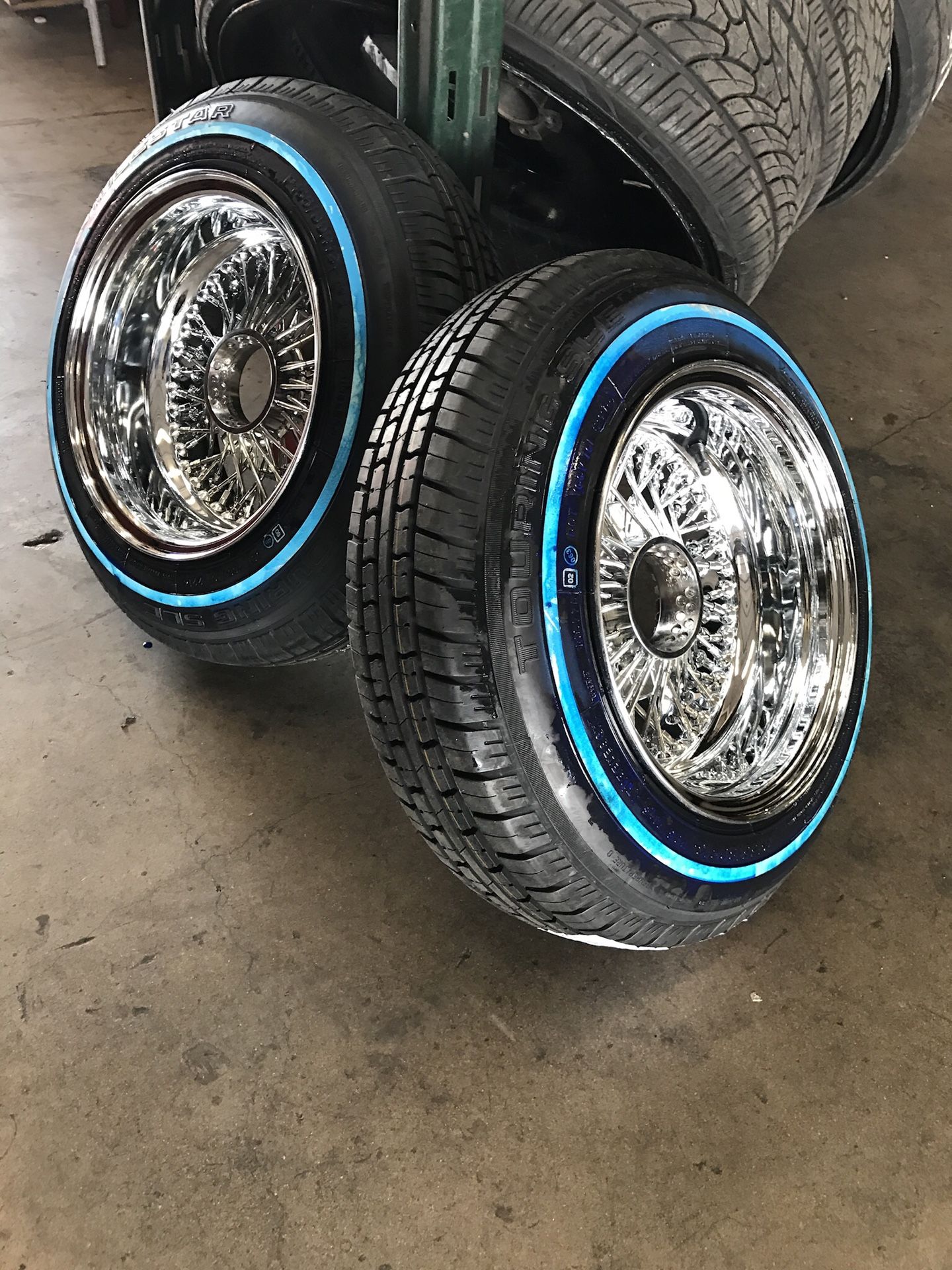13x7 WIRE WHEELS with WHITE WALL TIRES ..... CENTRAL TIRES..... FINANCE ...