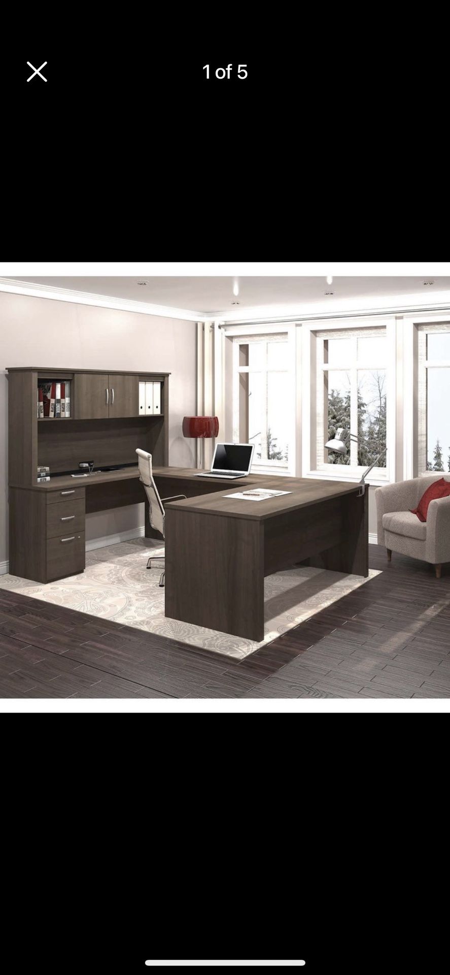 Bestar Logan U-Shape Workstation Computer Desk with Filing Cabinet ...