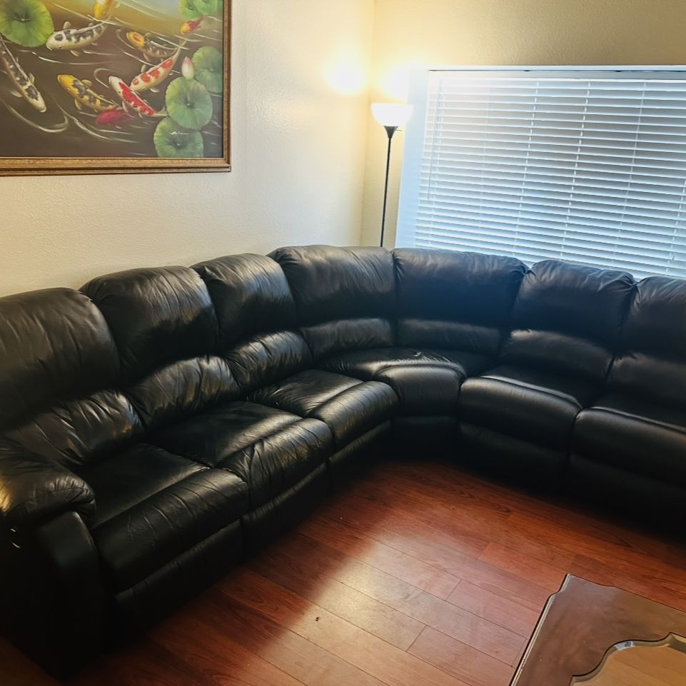 Authentic Real Leather Sectional Sofa Couch L Shape Top Grain High ...