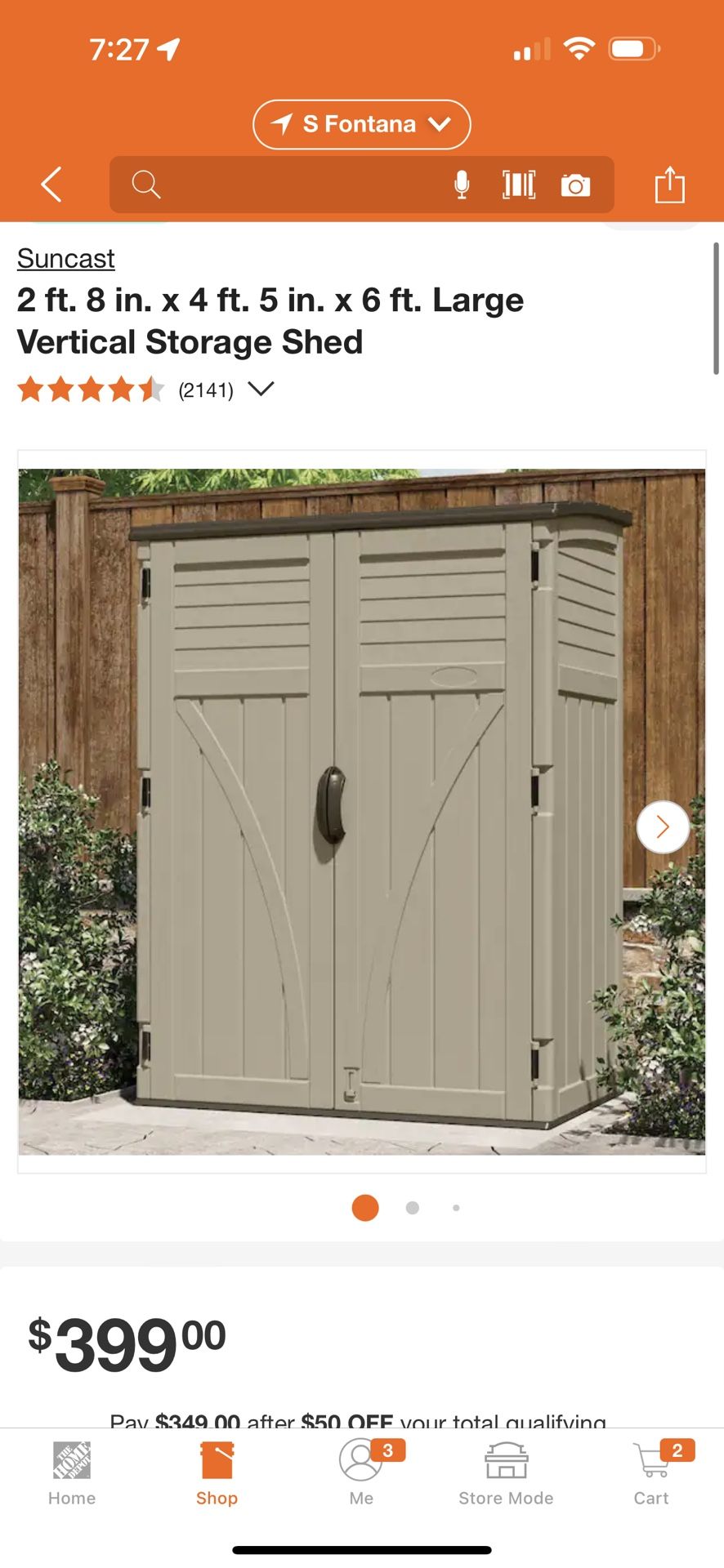 New In The Box Suncast 2 ft. 8 in. x 4 ft. 5 in. x 6 ft. Large Vertical ...