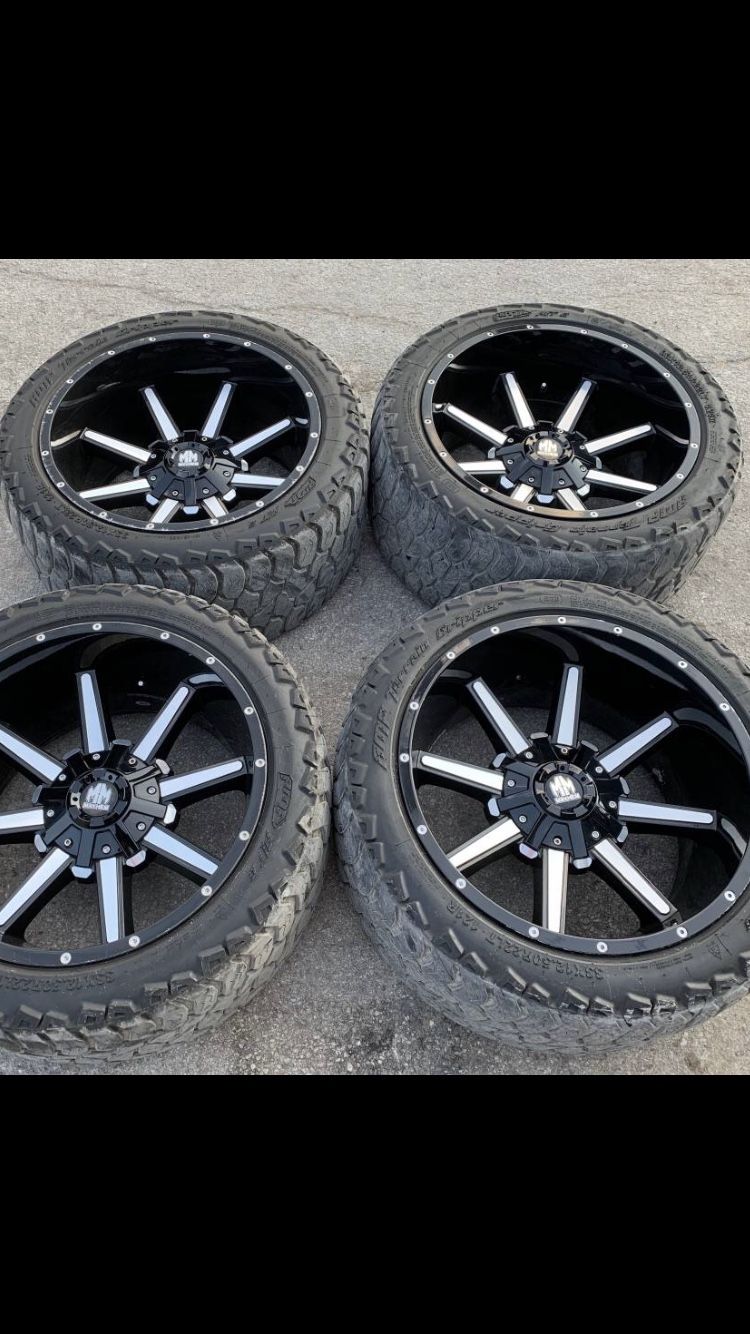 22x12 black Rims and Tires 6 Lug Wheels Ford F150 Chevy Silverado GMC ...