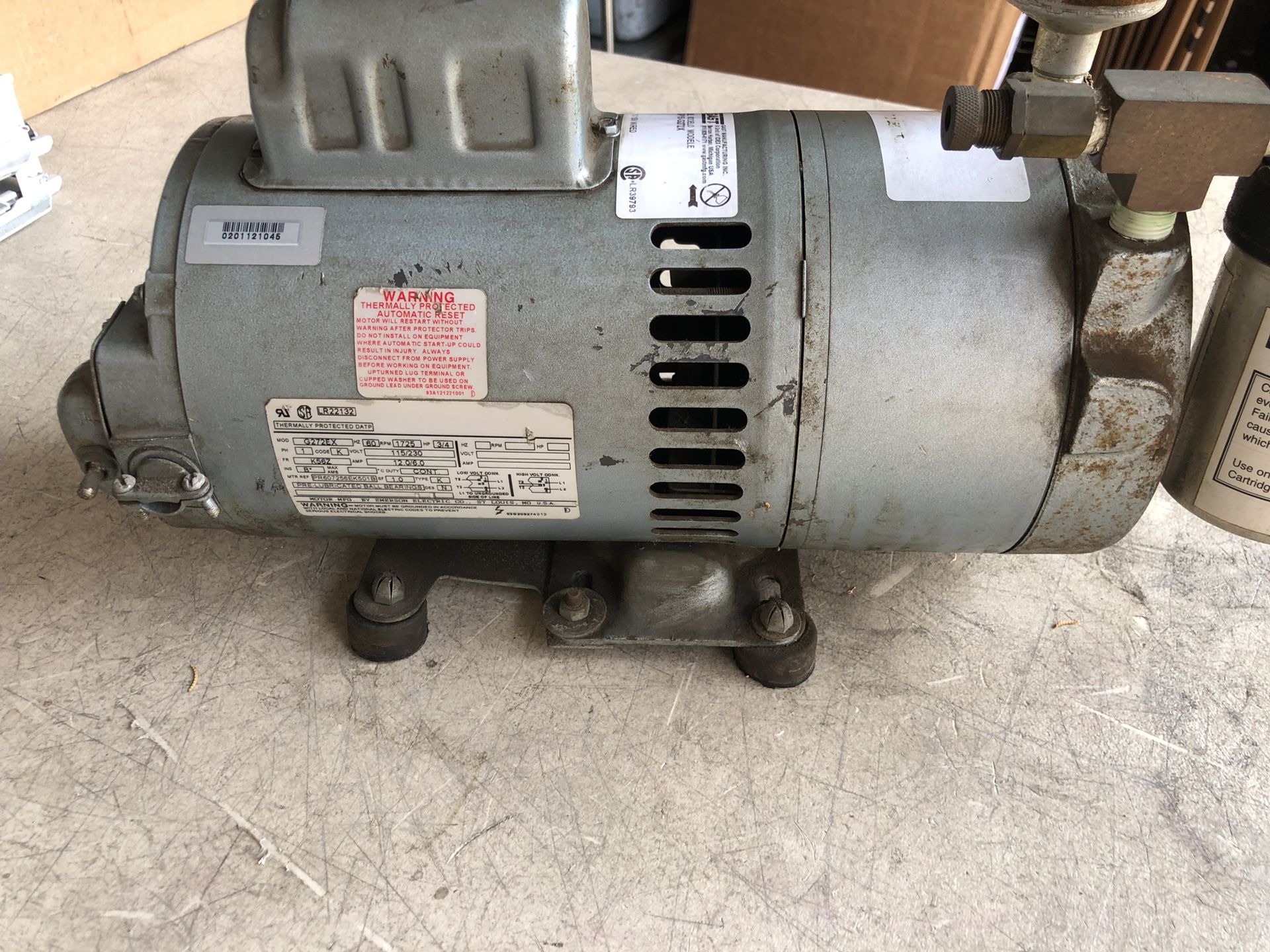 GAST PUMP MODEL 1022-P155-G272X Emerson Electric Motor for Sale in Los ...