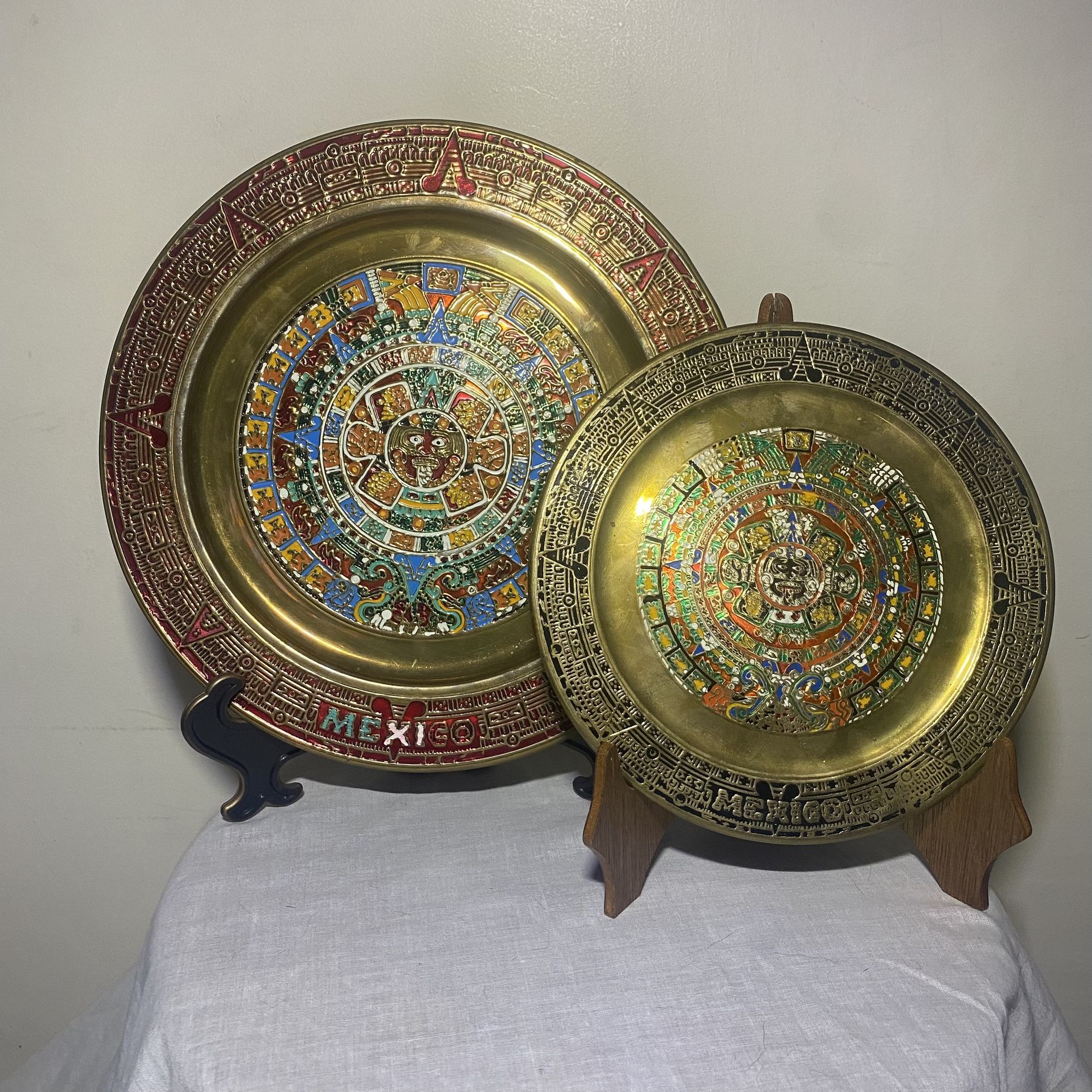 2. Vintage Mexican Mayan Brass Calendar Plate Wall Art Aztec Folk Art ...