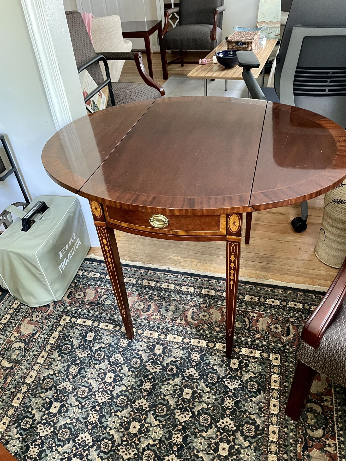 Table - Antique Federal Council Craftsmen Mahogany Inlaid Drop Leaf ...