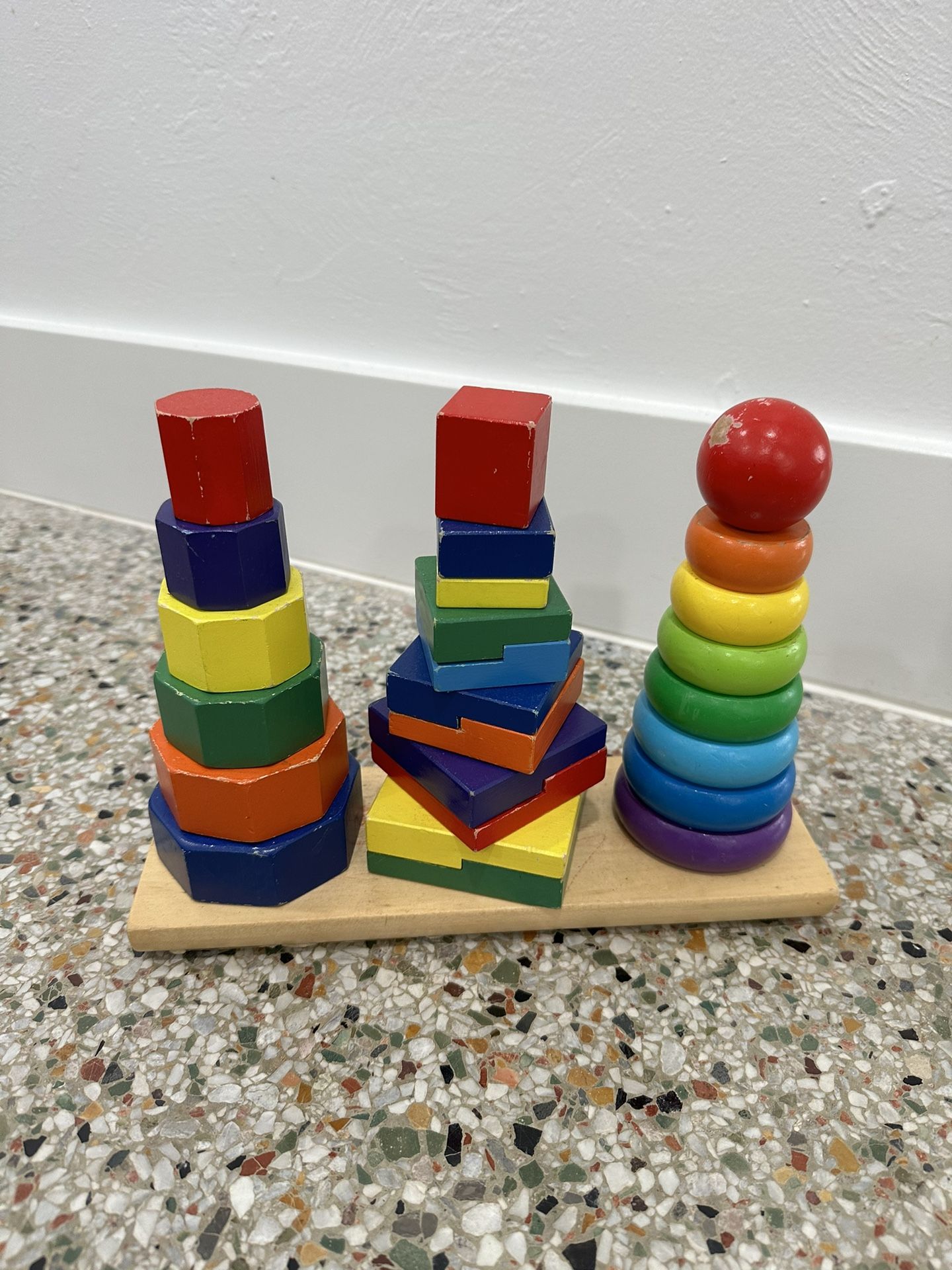 Melissa & Doug Geometric Stacker - Wooden Educational Toy - Shape ...