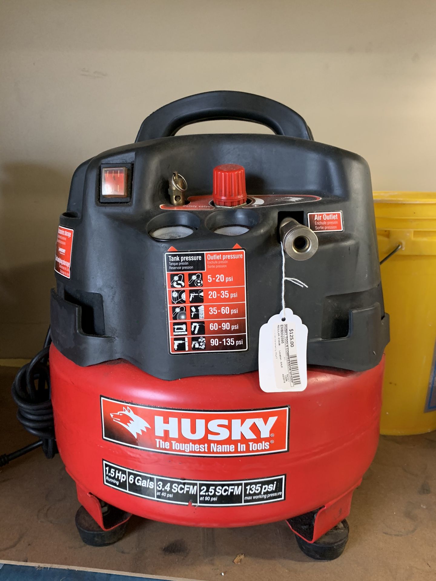 HUSKY 6 GAL, 1.5 HP, 135 PSI PORTABLE AIR COMPRESSOR H1506F for Sale in ...