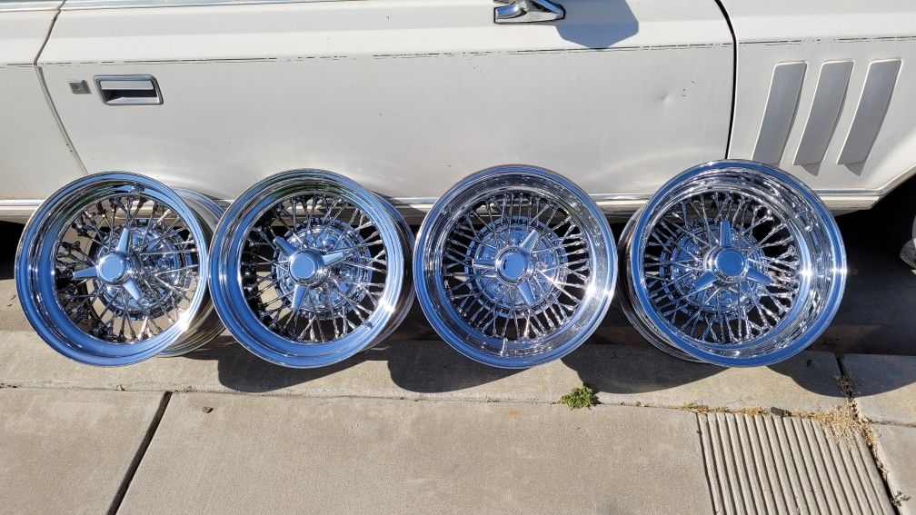 Tru Spokes Wire Wheels 15 Inch 3 Wing Knockoffs 5 Lug Uni Lug Chevy ...
