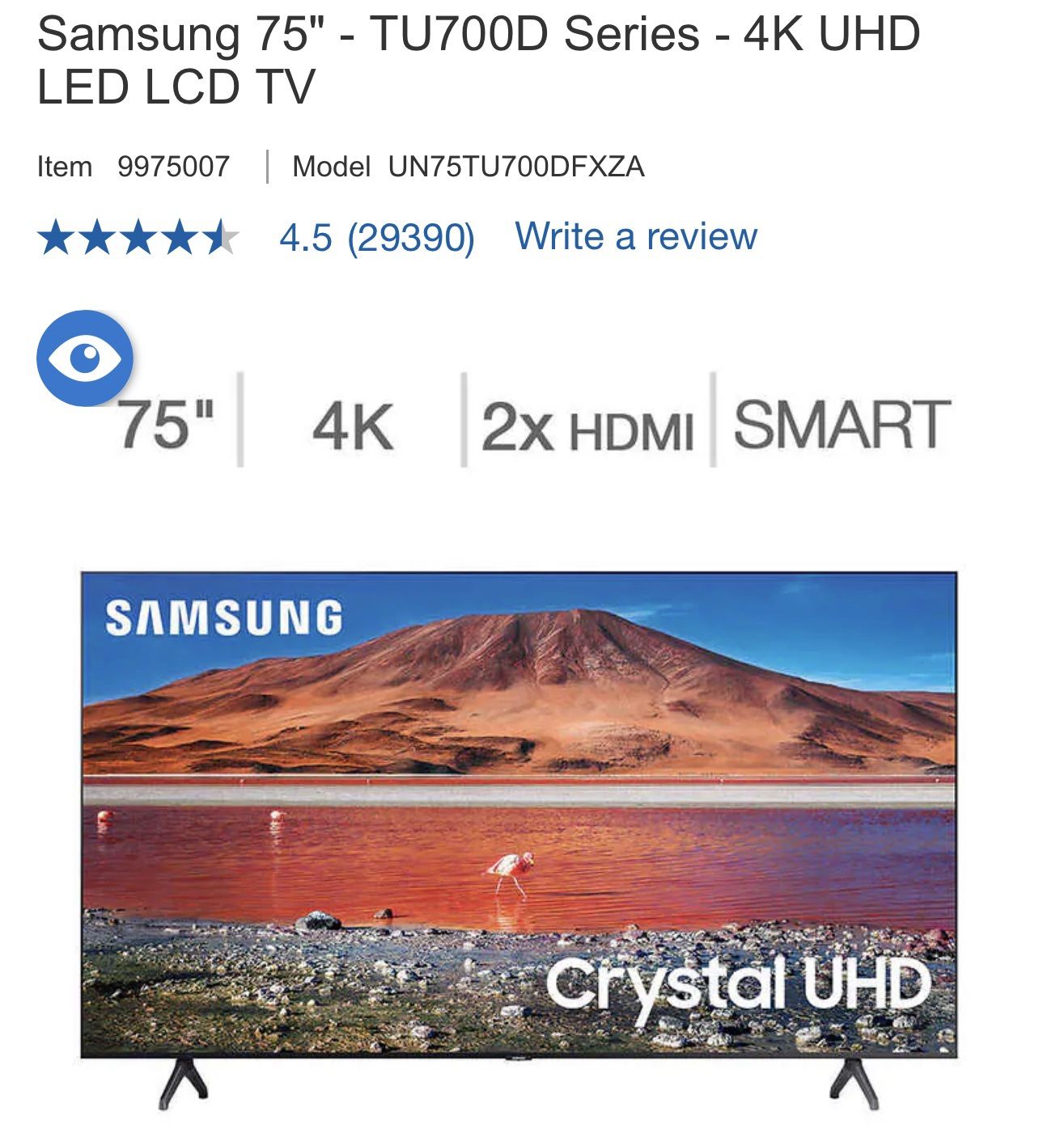 Amazing Huge TV! Samsung 75” TU700D - 4K UHD LED LCD TV. Mint. for Sale ...