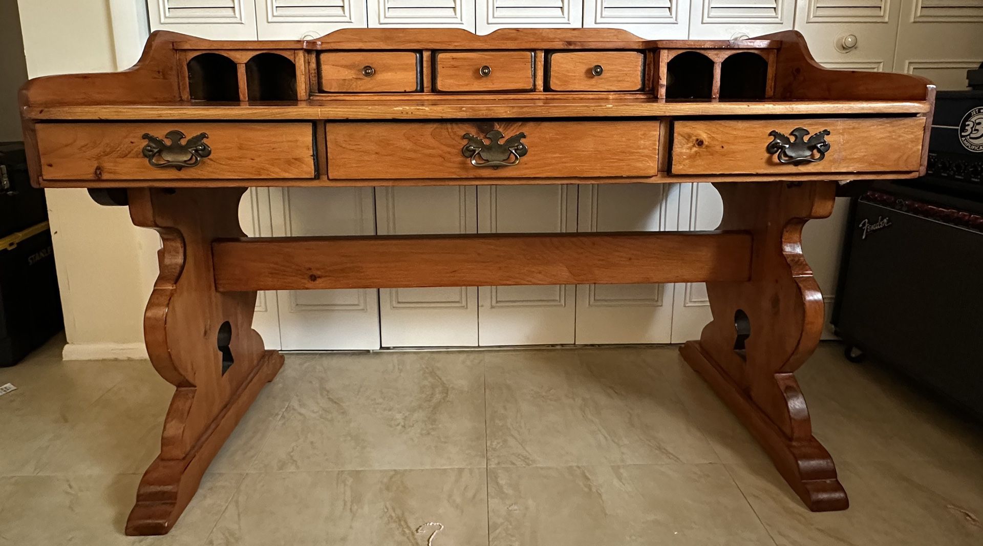 Stained-Wood Secretary Desk - Vintage Handcrafted w/ Unique Keyhole ...