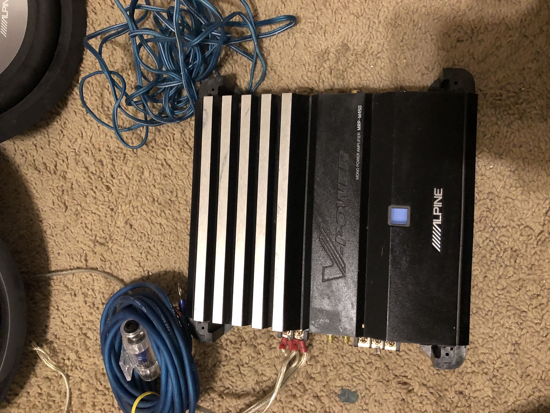 Two 12 inch Alpine Type E subs with Alpine amp and all cords for Sale ...
