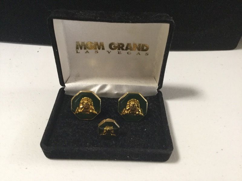 Vintage MGM Grand Leo the Lion Cuff Links and Tie Tack in Original Box ...