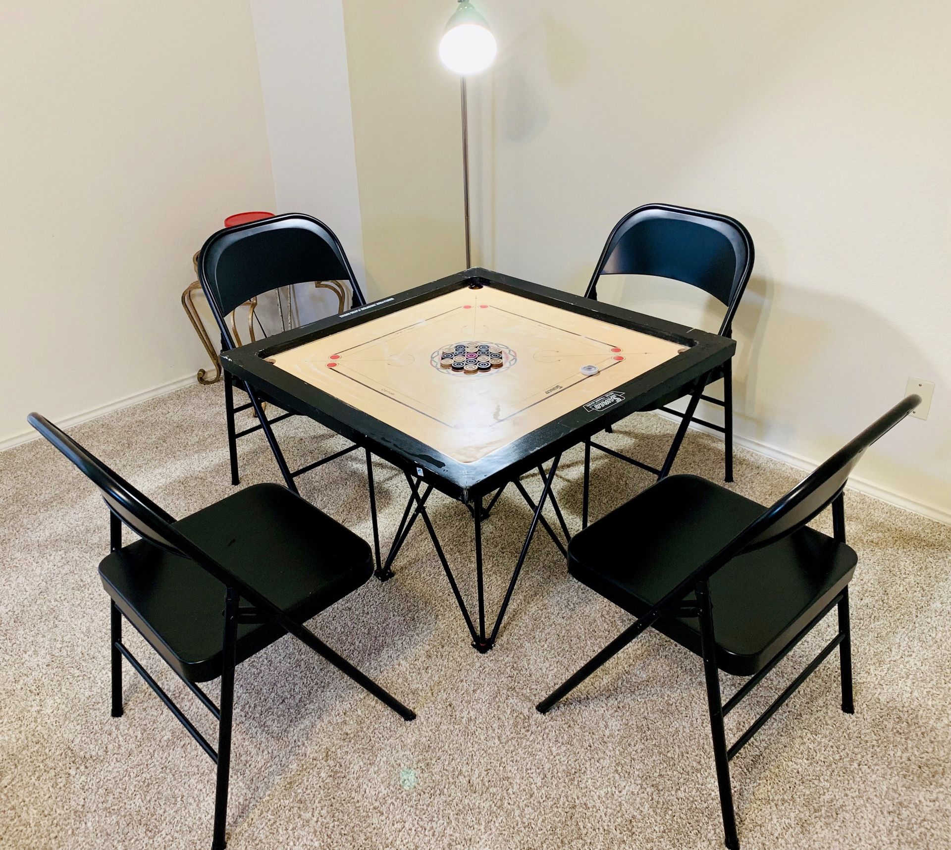 Carrom Board with Coins, Striker, Stand & 4 Chairs for Sale in ...