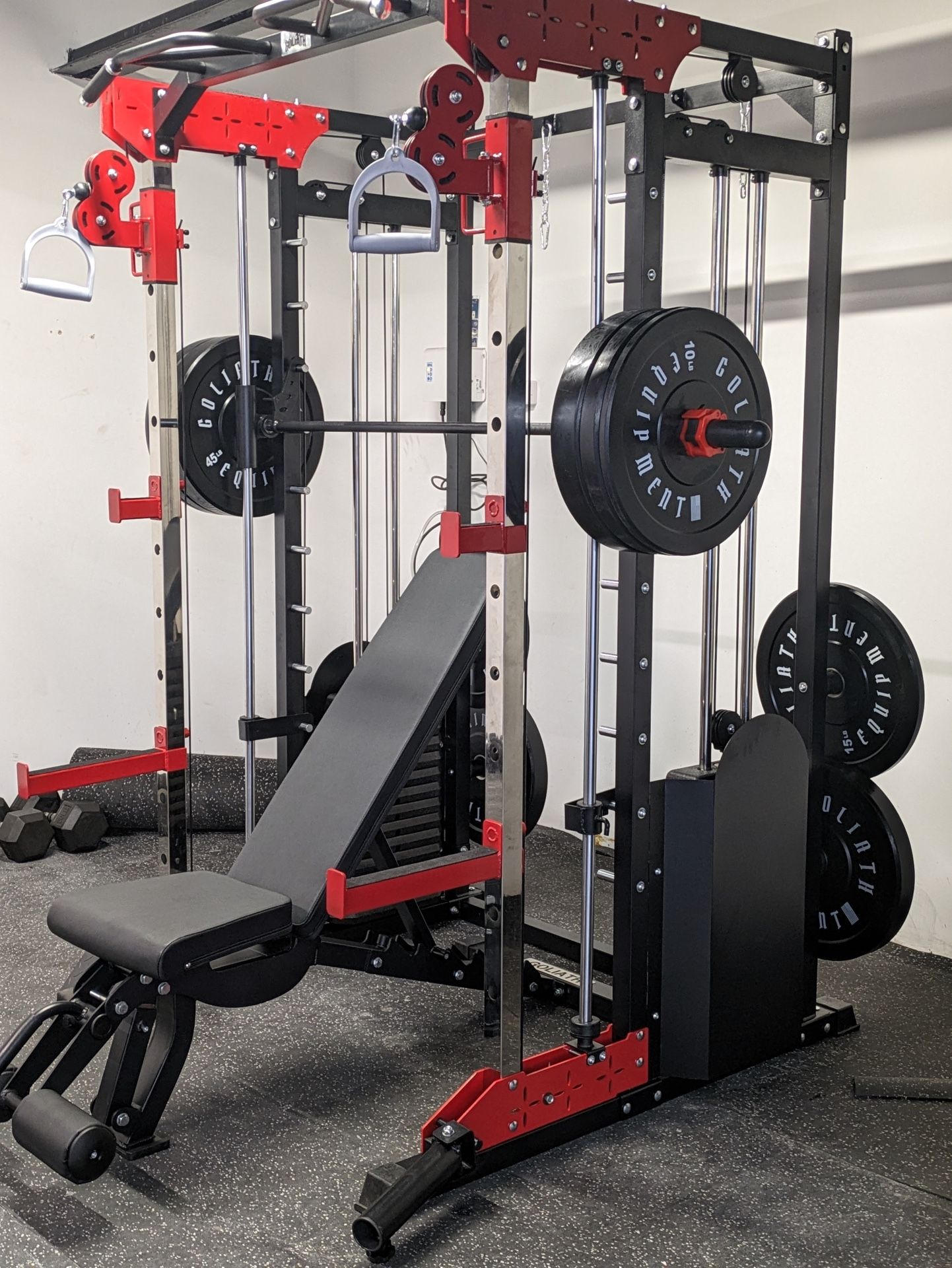 Smith Machine , Squat Rack , Bench Press , Leg Press , Pulley System ...