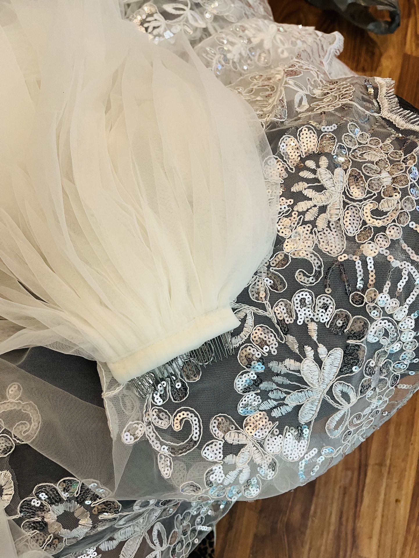 Off White Cathedral Length Wedding Veil With Lace Appliqué And ...