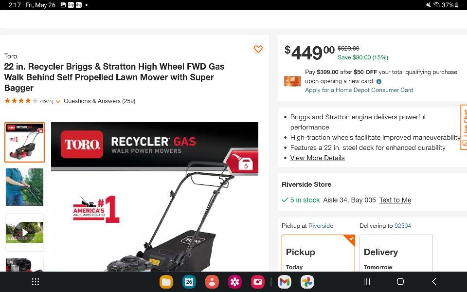 TORO SELF-PROPELLED FRONT WHEEL DRIVE LAWNMOWER for Sale in Riverside ...