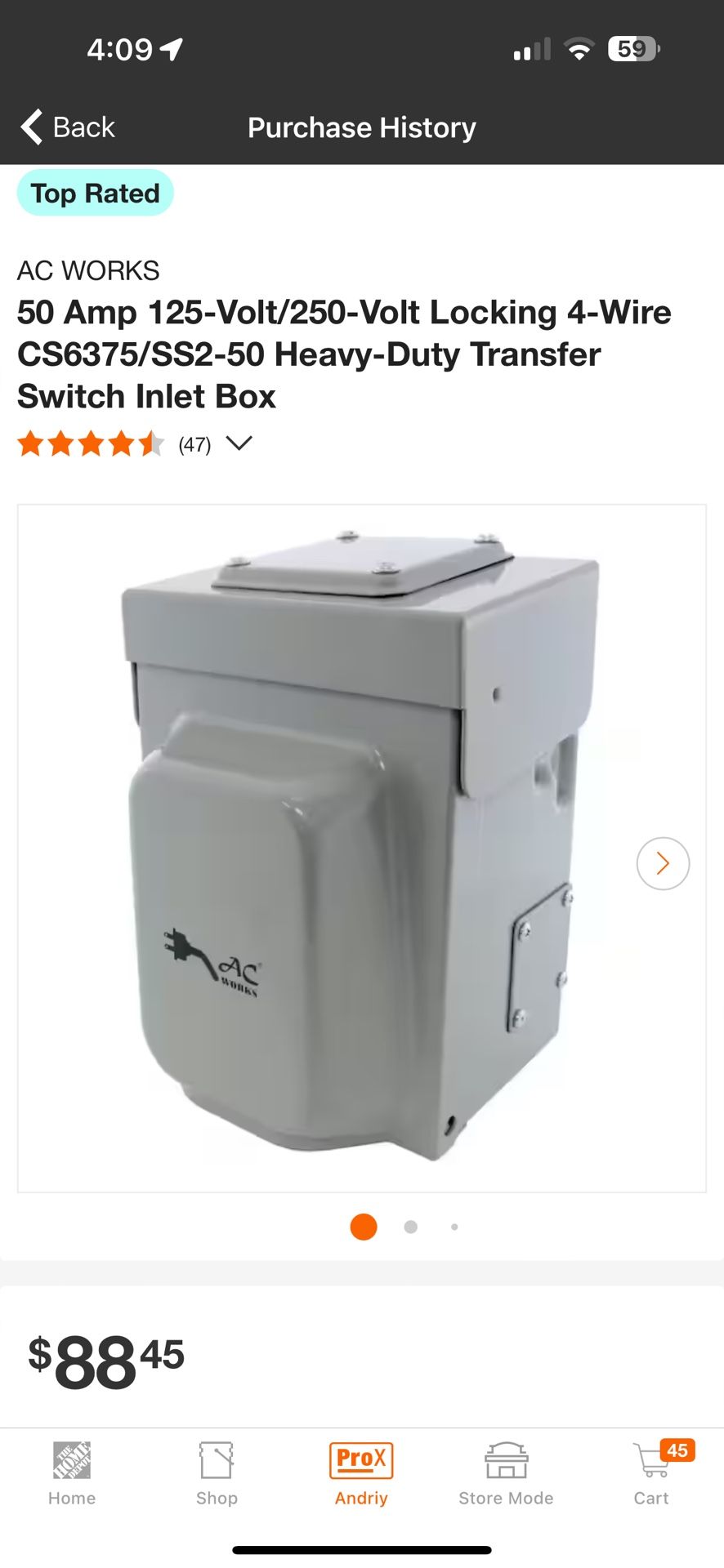 50 Amp 125-Volt/250-Volt Locking 4-Wire CS6375/SS2-50 Heavy-Duty ...