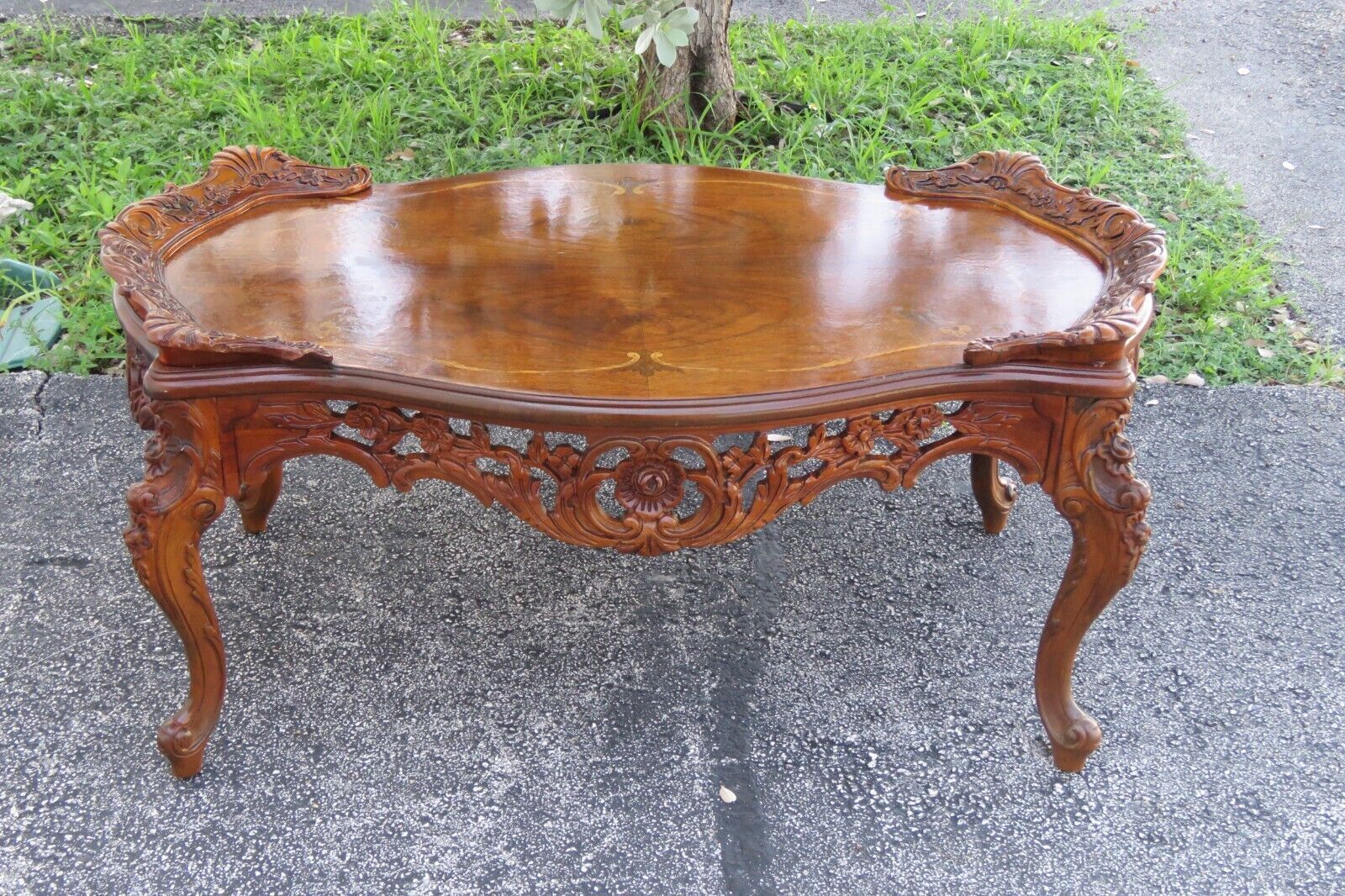 1930s French Carved Wood Inlay Coffee Table 4968 for Sale in Oakland ...