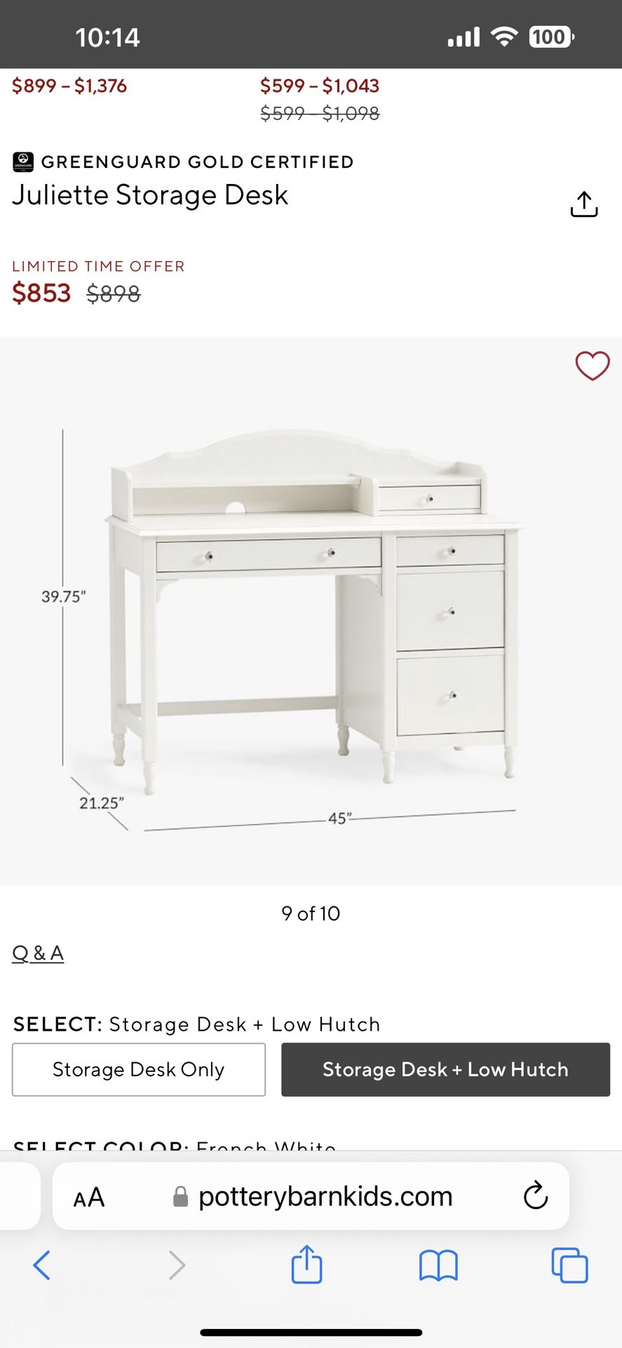 Desk Pottery barn Juliette Storage Desk with low Hutch. for Sale in Los Angeles CA OfferUp