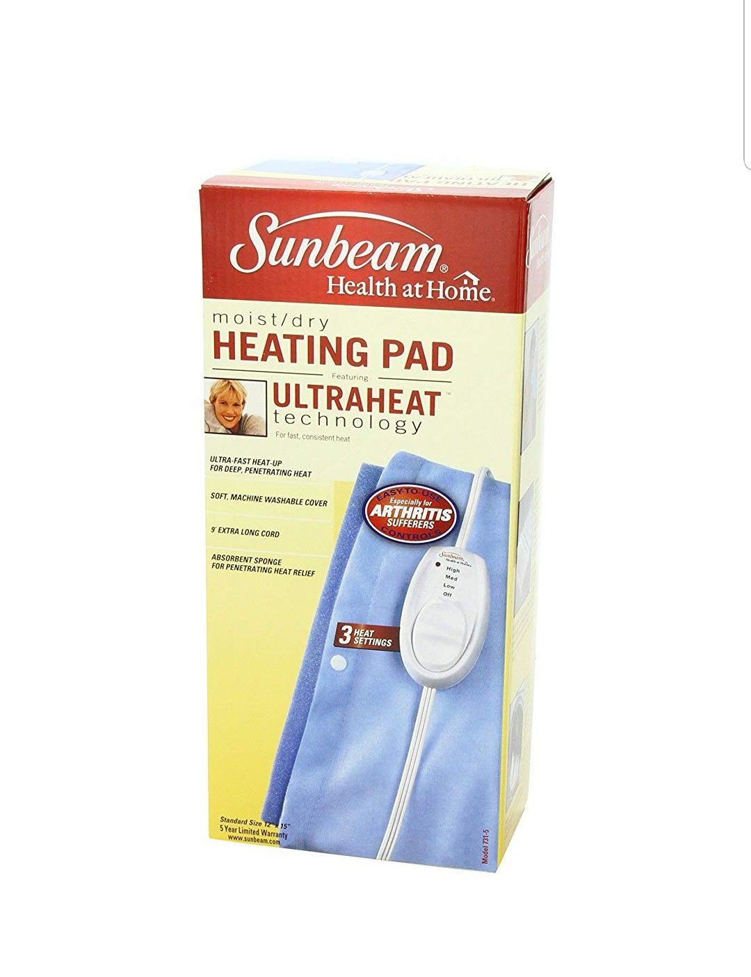 Sunbeam Moist / Dry Heat Heating Pad With UltraHeat Technology, 3 Heat ...