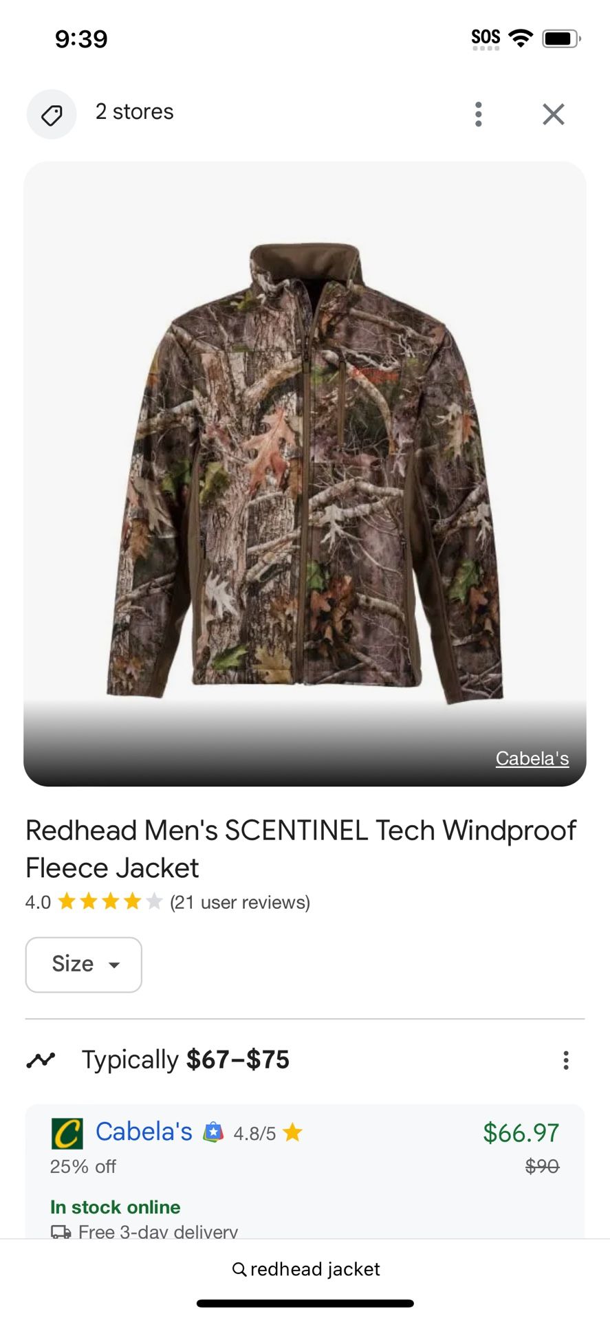 Redhead Men's SCENTINEL Tech Windproof Fleece Jacket for Sale in ...
