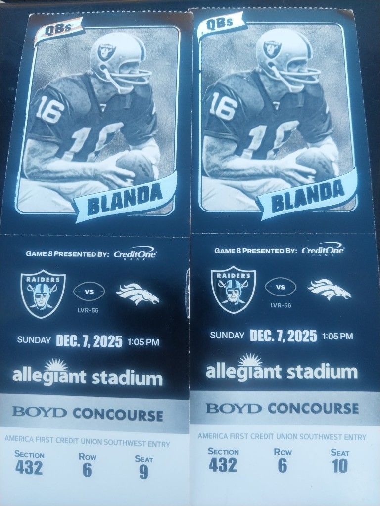 Raiders Tickets 2 Seats Together Sect 432 Row 6 Seats 9-10 for Sale in ...